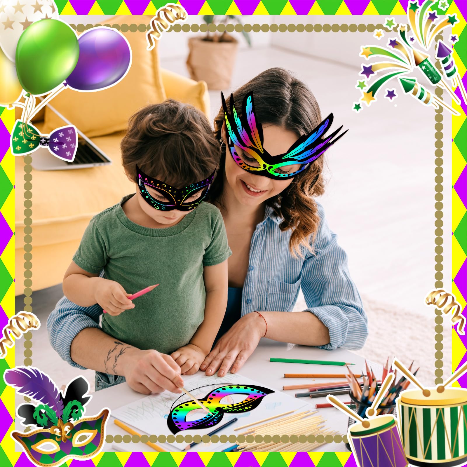 Snapklik.com : 60 Pcs Mardi Gras Scratch Masks Gift Set Carnival Prom ...