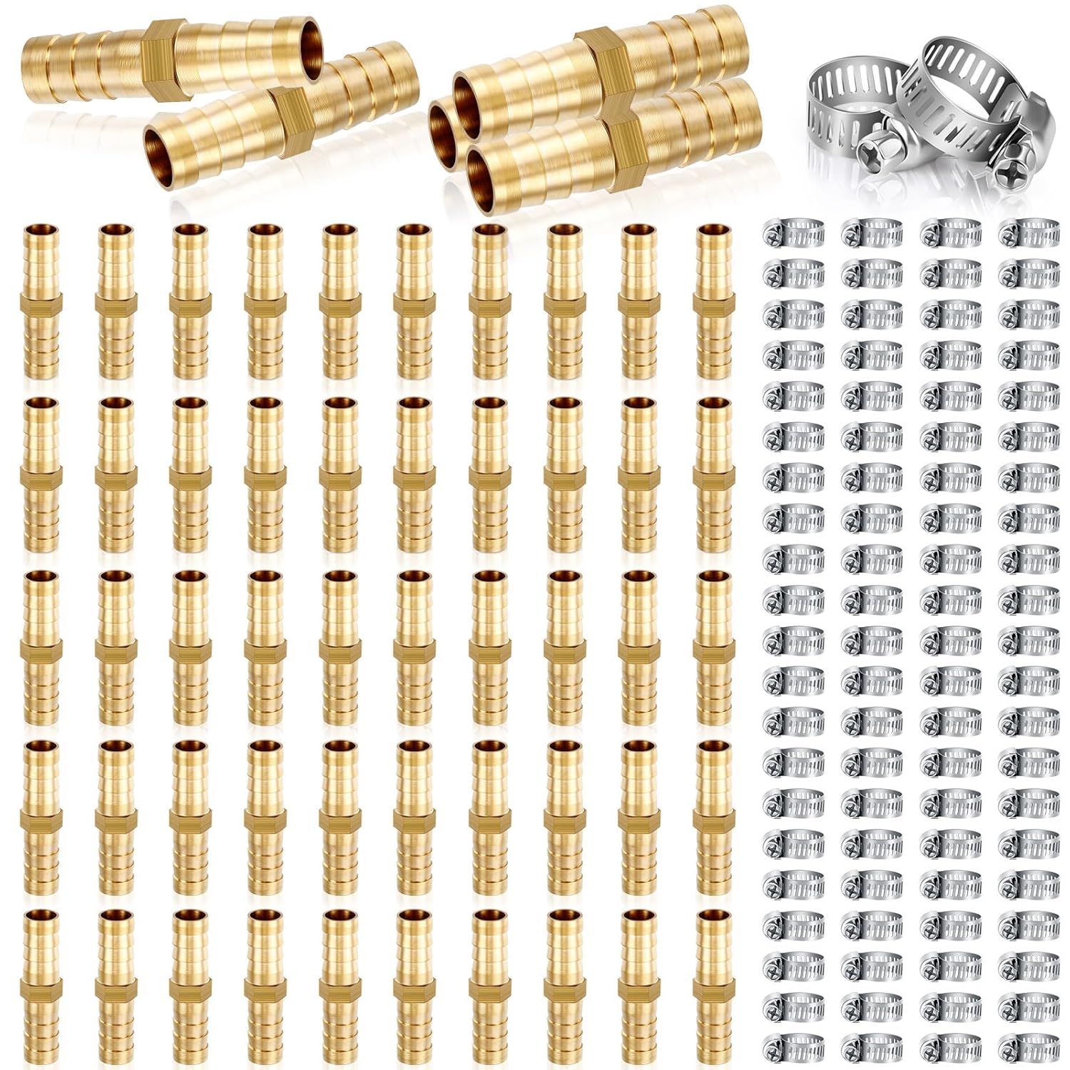 Therwen 50 Set Barbed Splicer Brass Hose Fitting Mender Joiner 3/8" x 3 ...