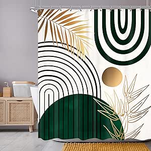 Amazon.com: Newsely Green Mid Century Modern Abstract Boho Shower Curtains for Bathroom ...
