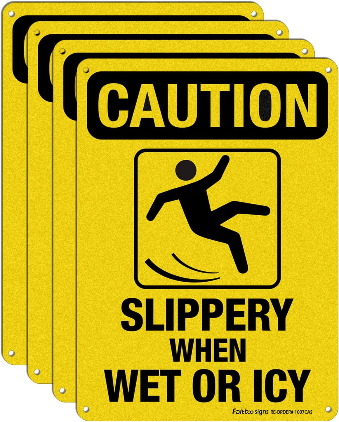 Caution Sign, Slippery When Wet or Icy Sign, (4 Pack) 10 x 7 Inches 0. ...