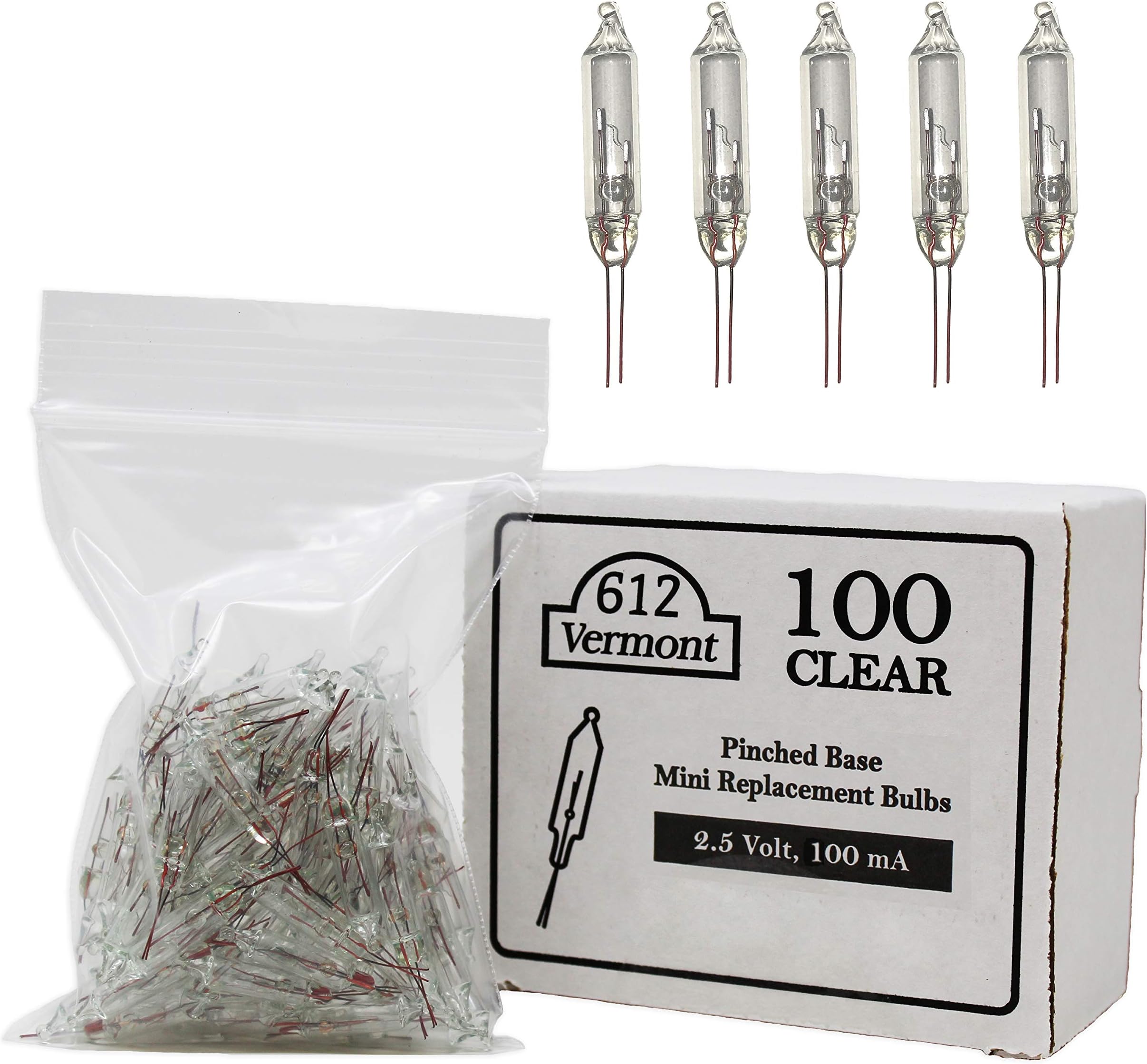3.5 Volt Clear Replacement Christmas Mini Light Bulbs - 100 Clear Mini ...
