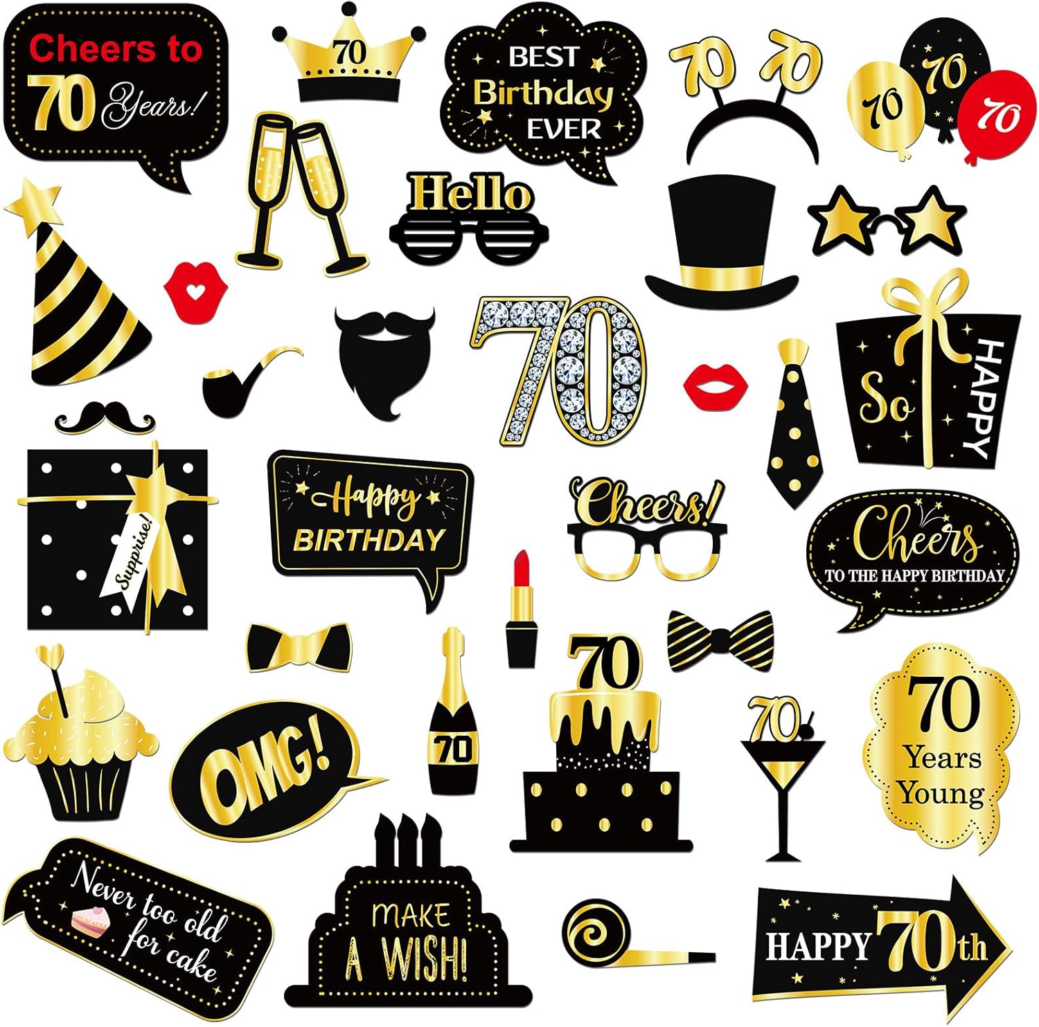 Amazon.com: INNORU 70th Birthday Photo Booth Props, Women Men 70th ...