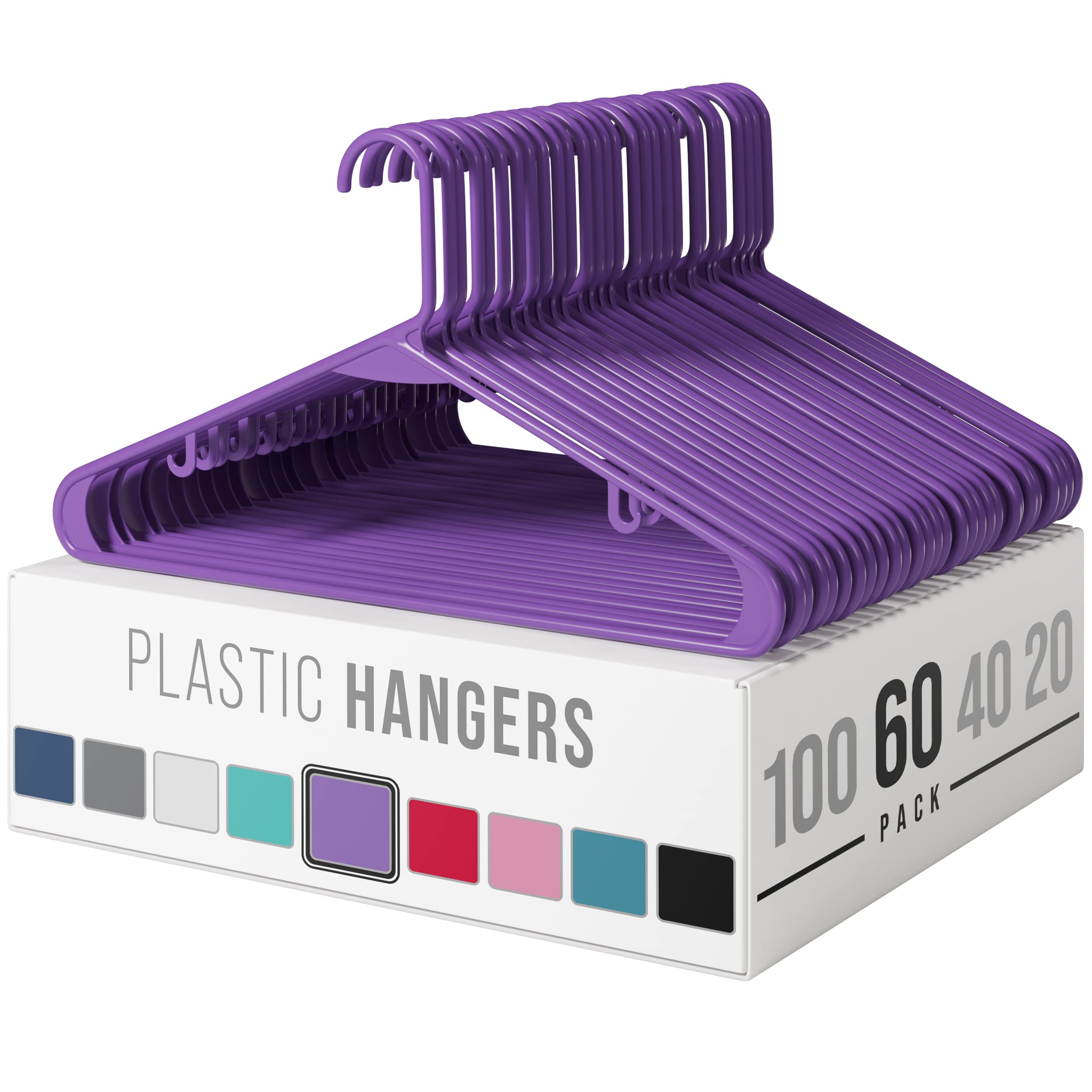 Plastic Clothes Hangers (20, 40, 60, 100 Packs) Heavy Duty Durable Coat ...