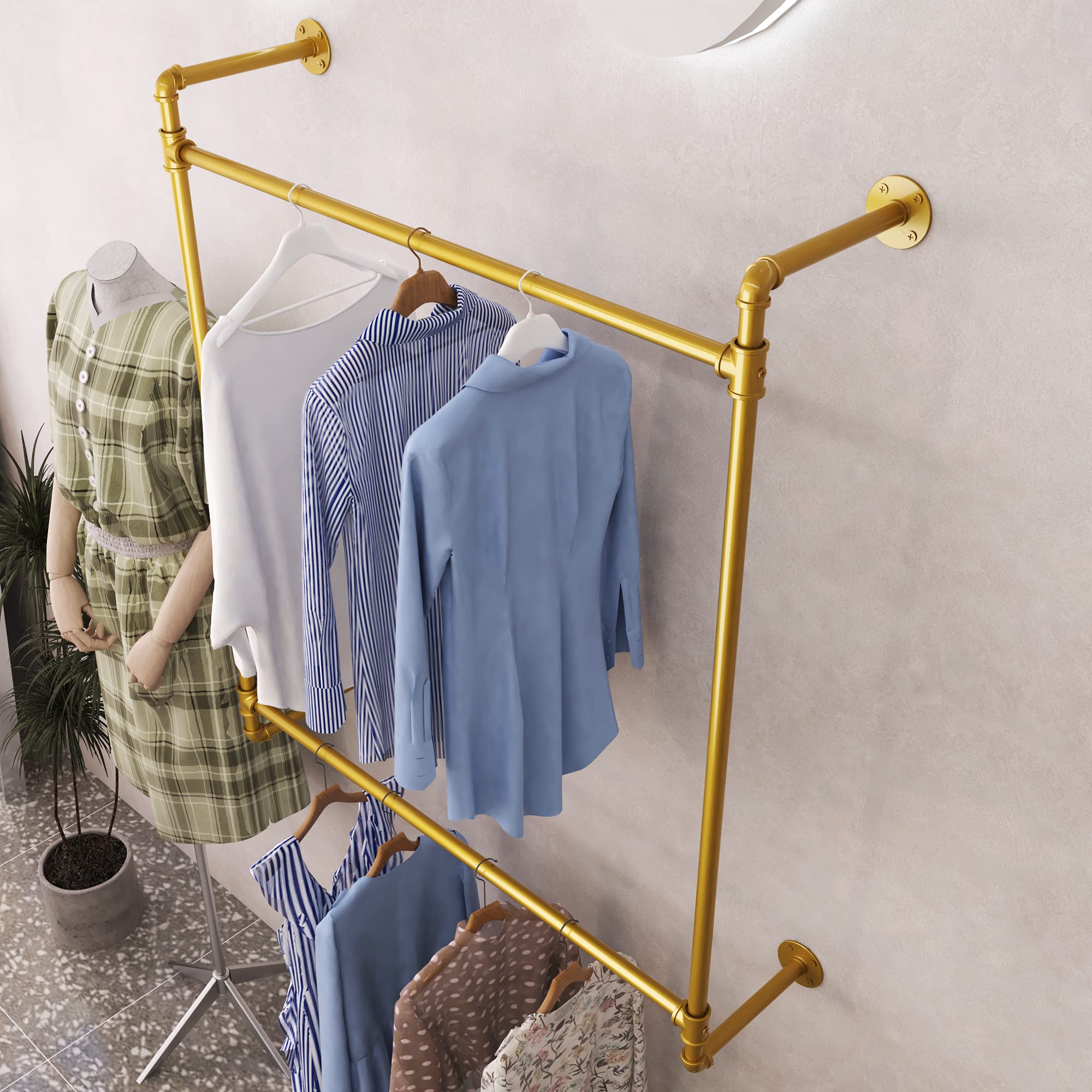 Metal Industrial Pipe Clothing Garment Rack Wall Mounted Heavy Duty ...