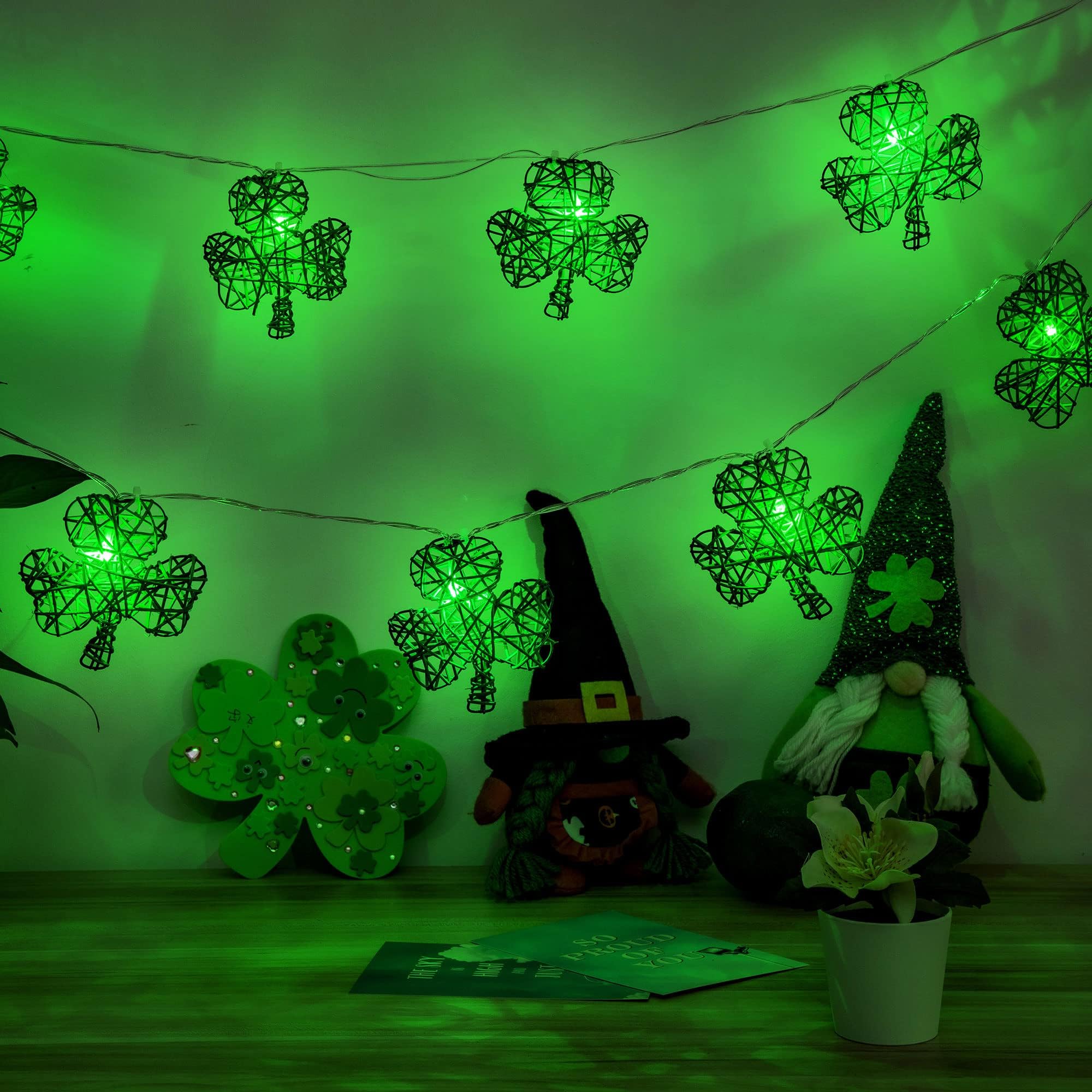 Amazon.com: 10 Green Irish Shamrock St Patrick's Day String Lights - 7 ...