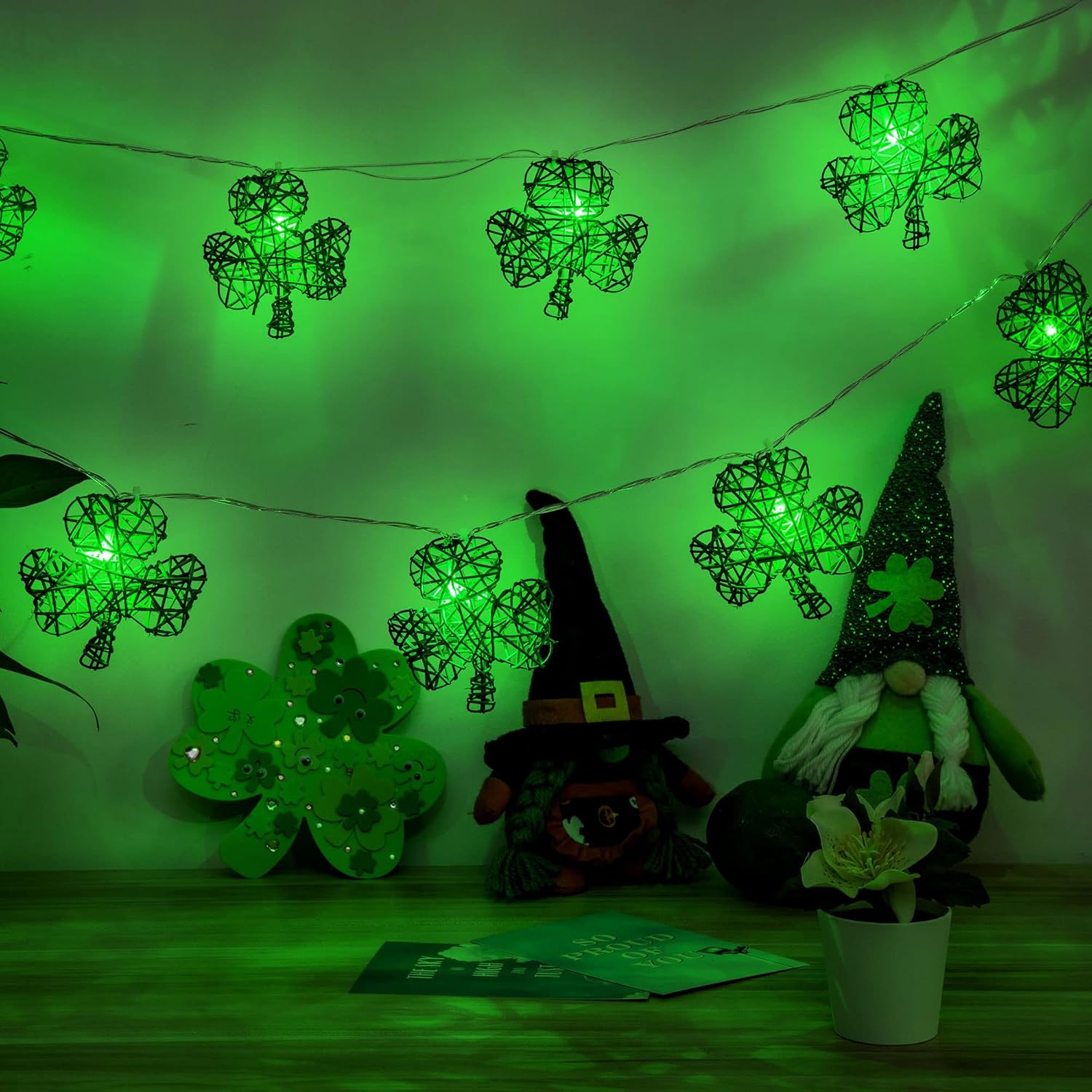 Ceoighe Guirnalda de luces decorativas de trébol del día de San ...