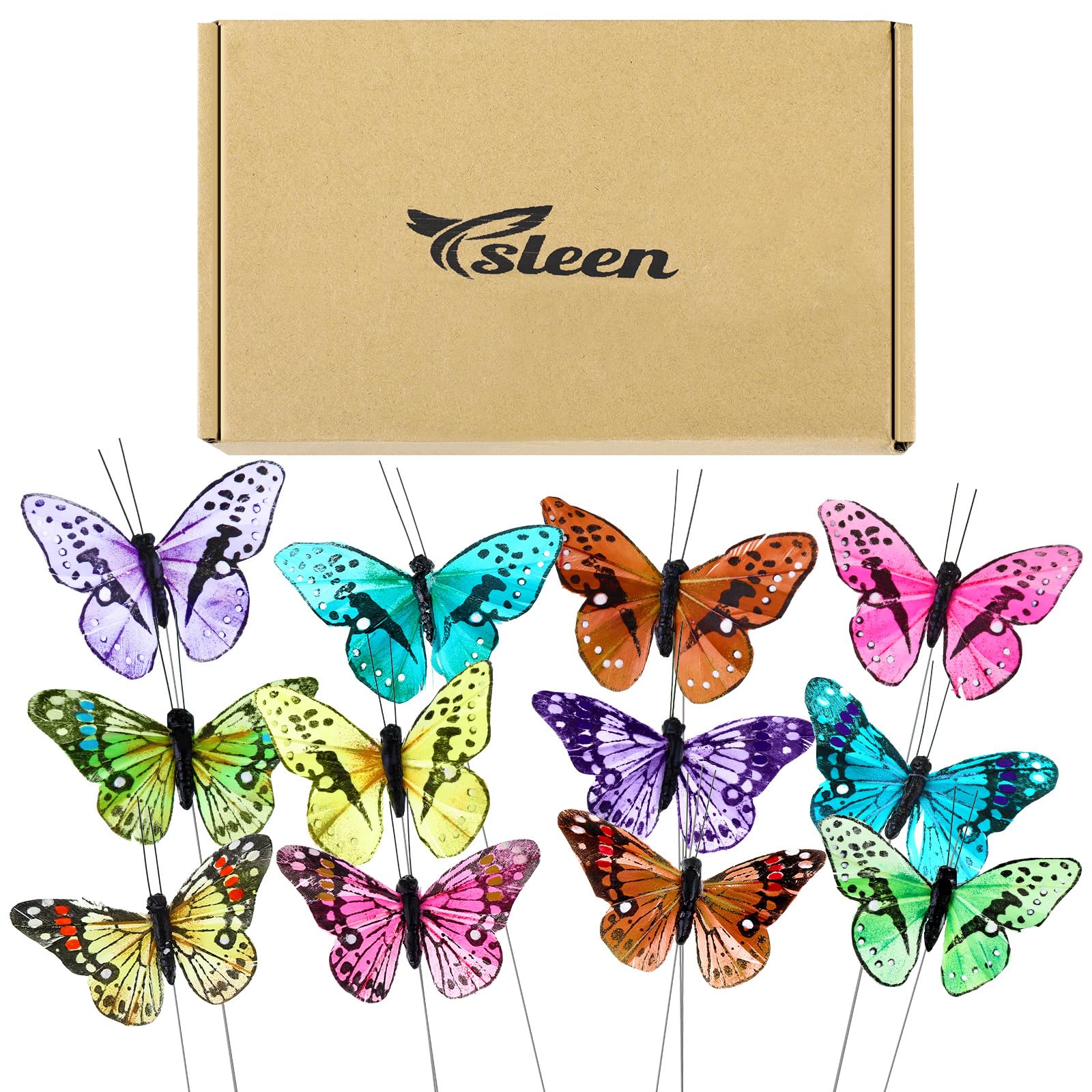 Amazon.com: Ysleen 12 Set Monarch Butterfly Decorations Feather ...