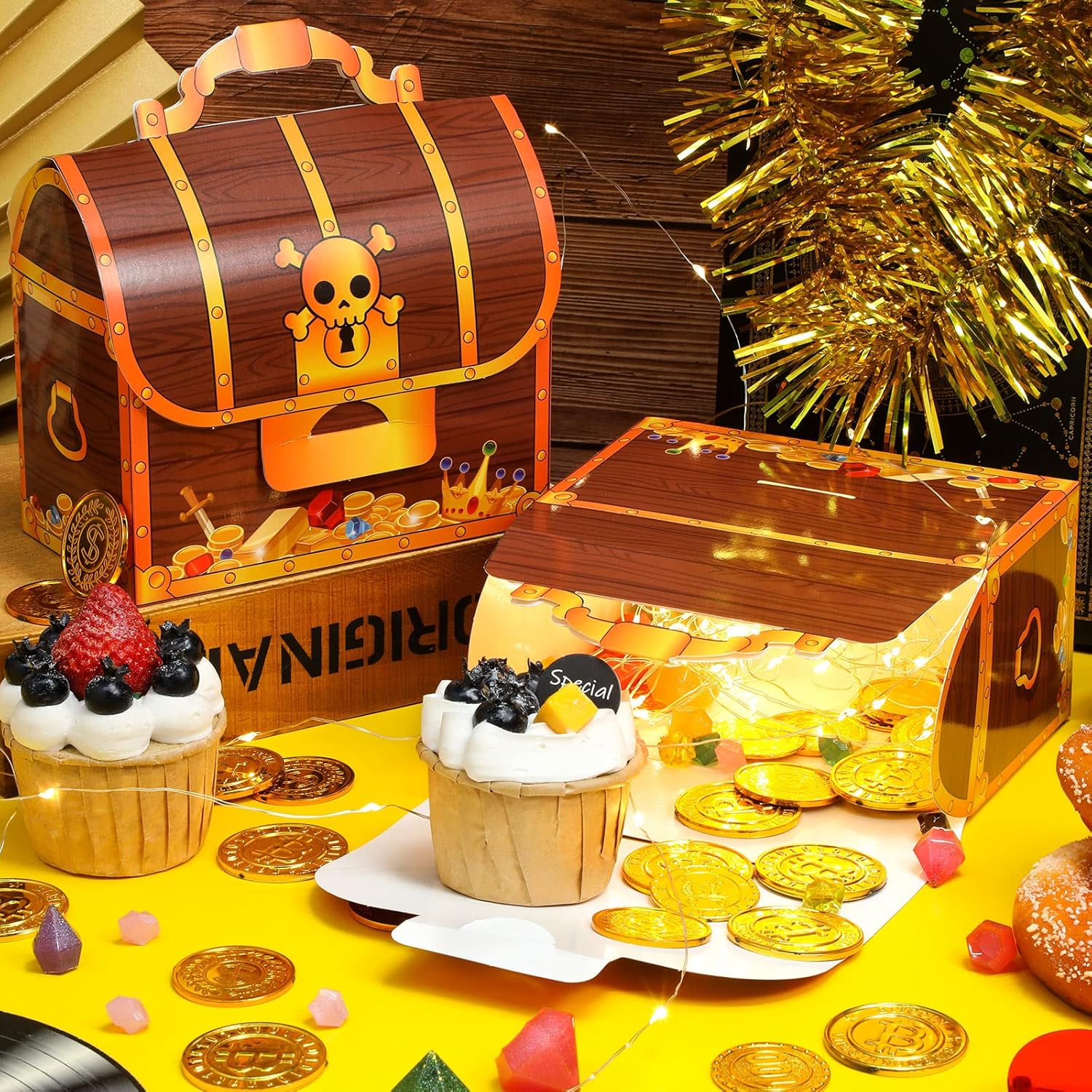 Buy Large Treasure Chest Boxes 12 Pack Cardboard Pirate Treasure Treat ...