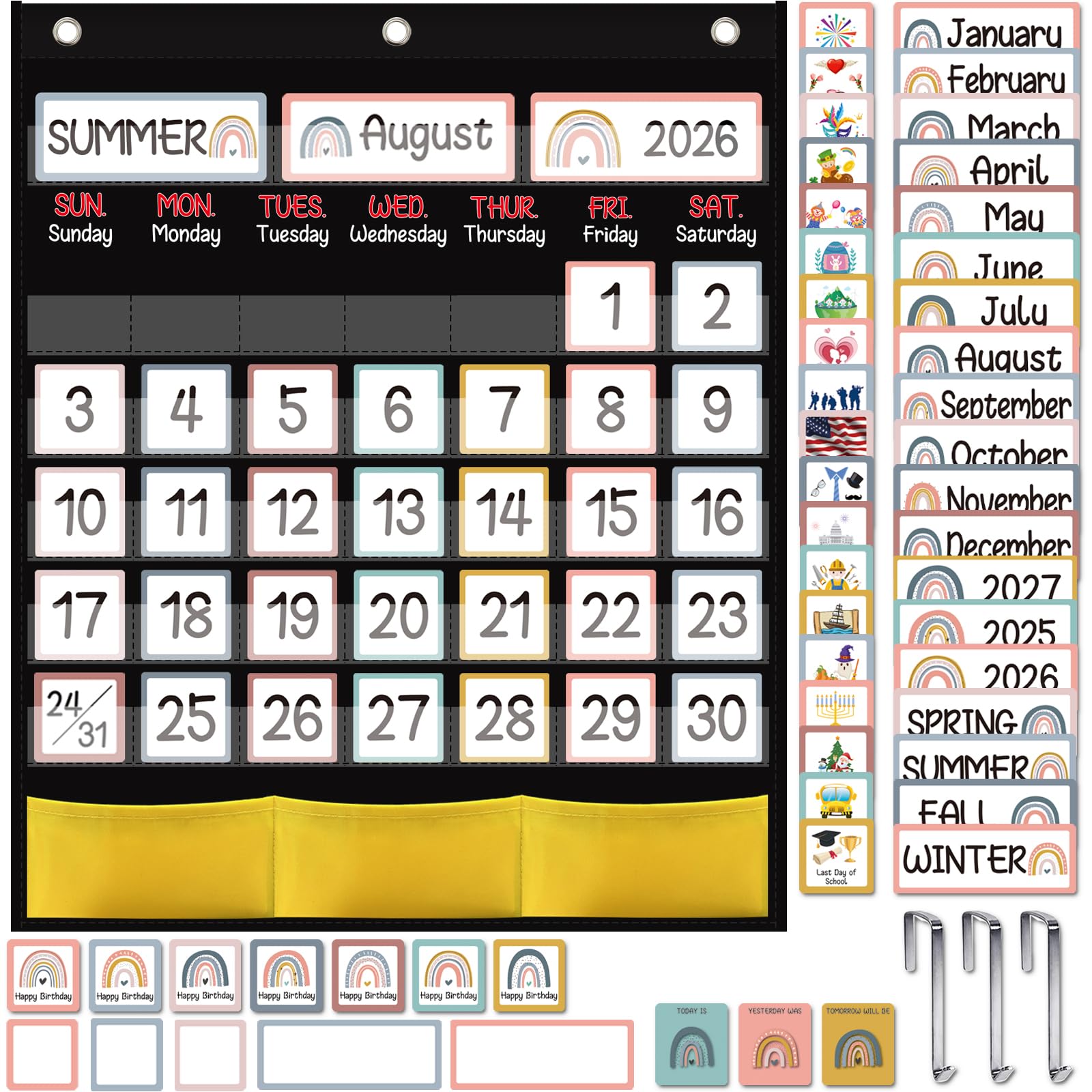 Snapklik.com : Black Classroom Calendar Pocket Chart
