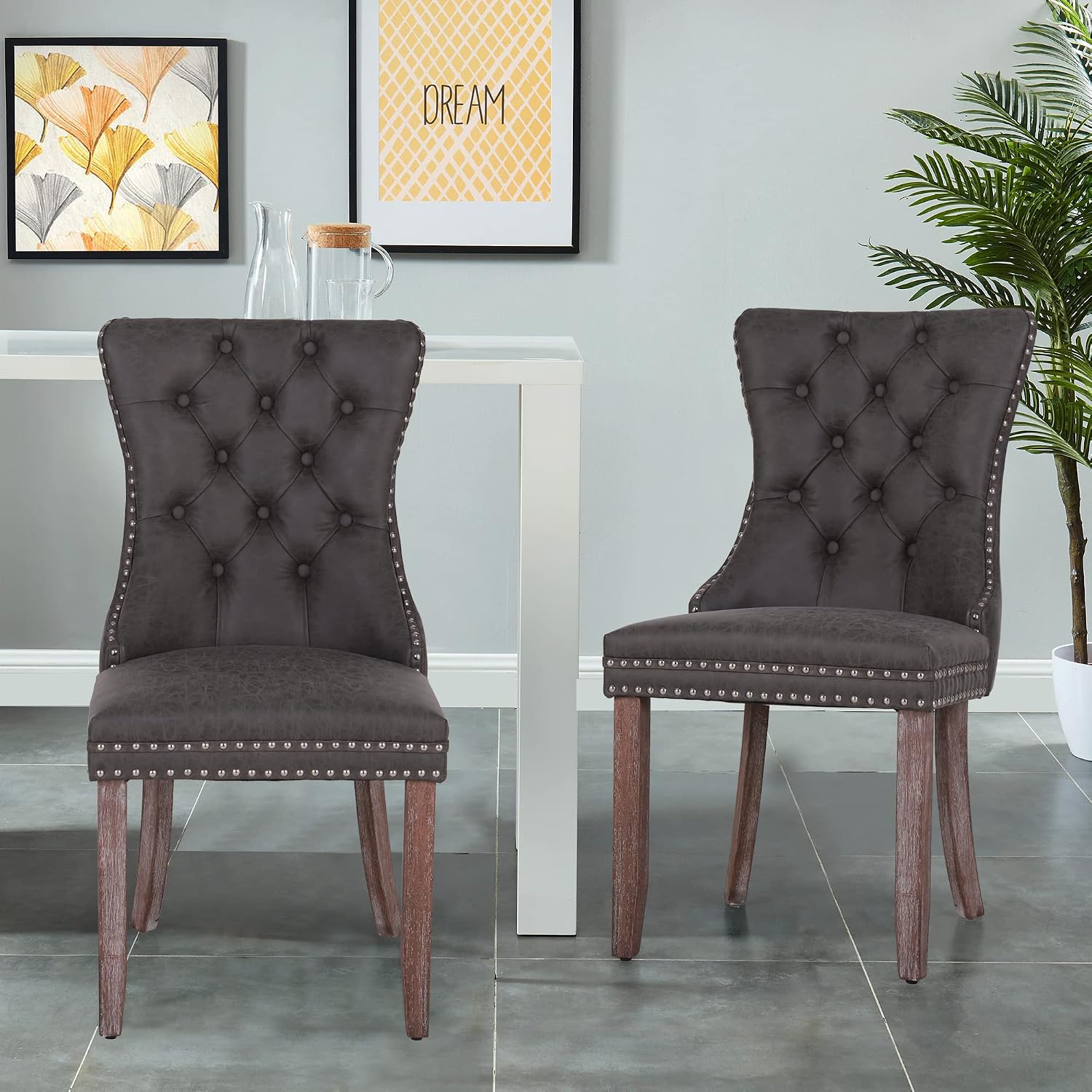 Sophia & William Tufted Kitchen Dining Chairs Set of 2 Faux Leather ...