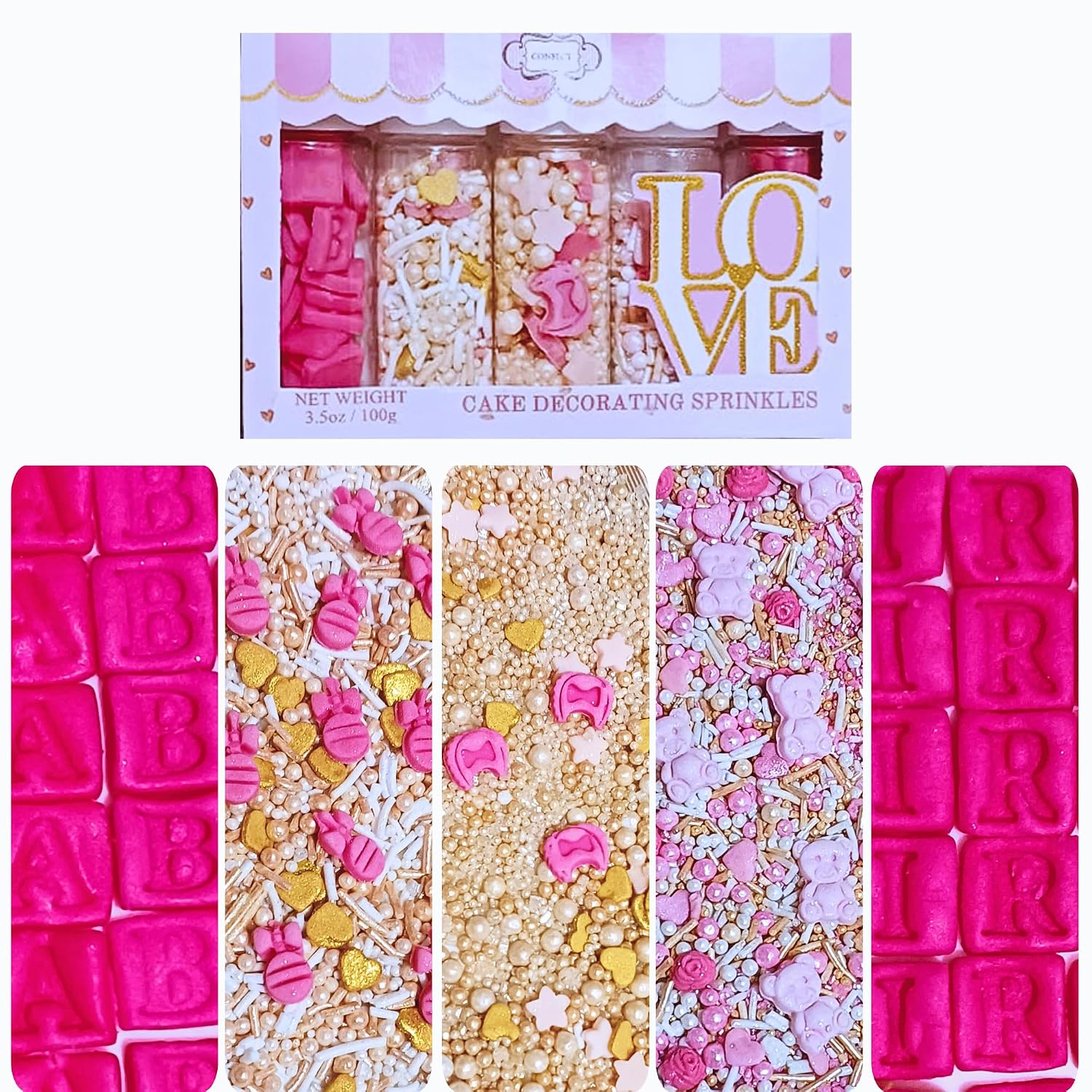 Amazon.com: Confect Girls Baby Shower Sprinkles | Mix Gold, Pink ...