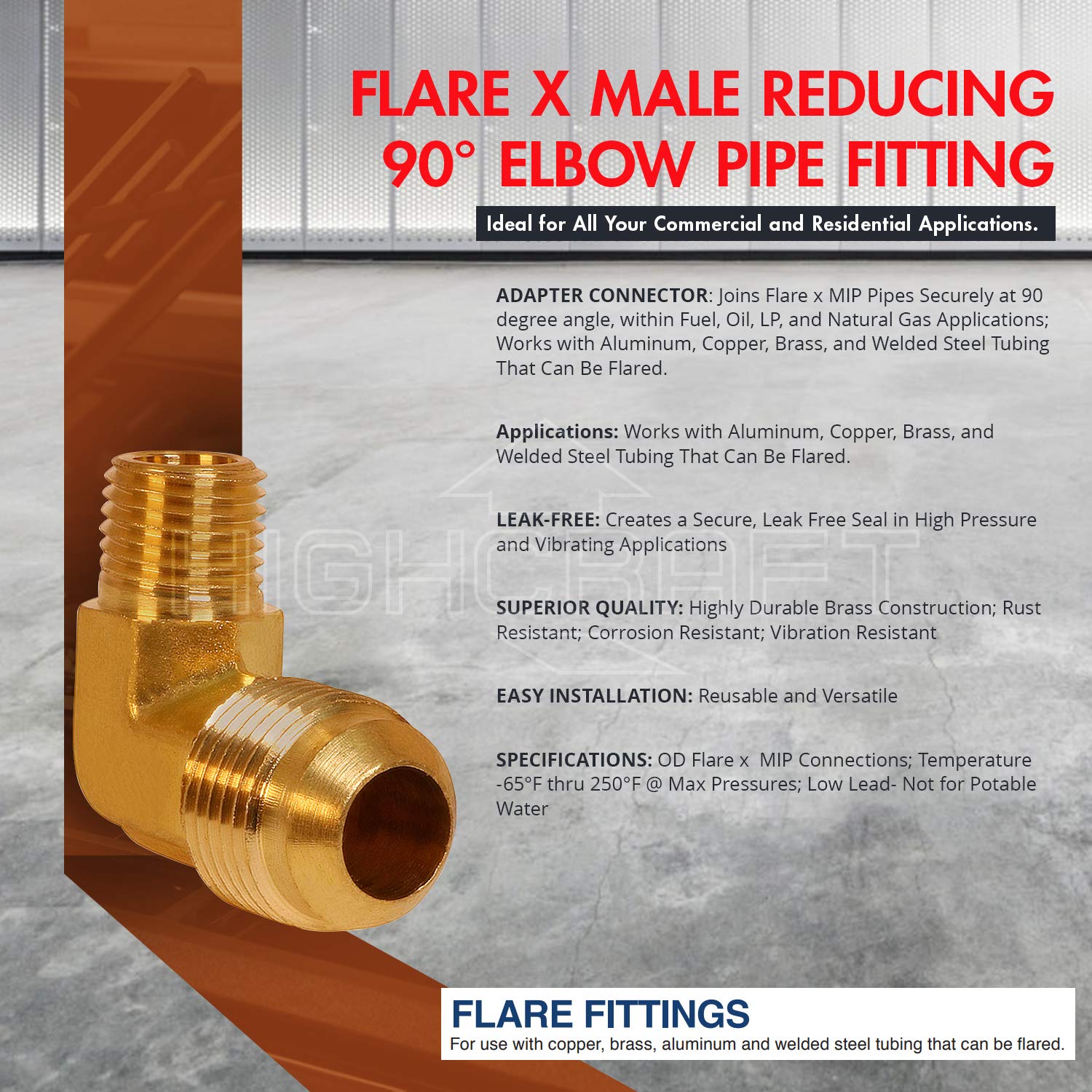 Snapklik.com : Highcraft G49S-5812 Flare X Male Reducing 90 Elbow Pipe Fitting 5/8" OD X 1/2 ...