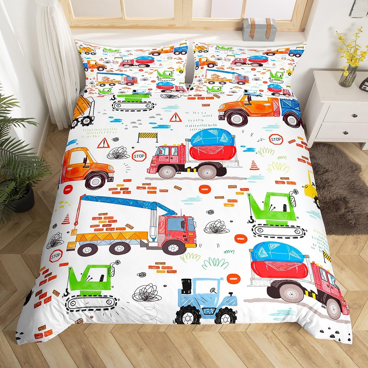 Amazon.com: Excavator Duvet Cover Set Cartoon Construction Truck ...