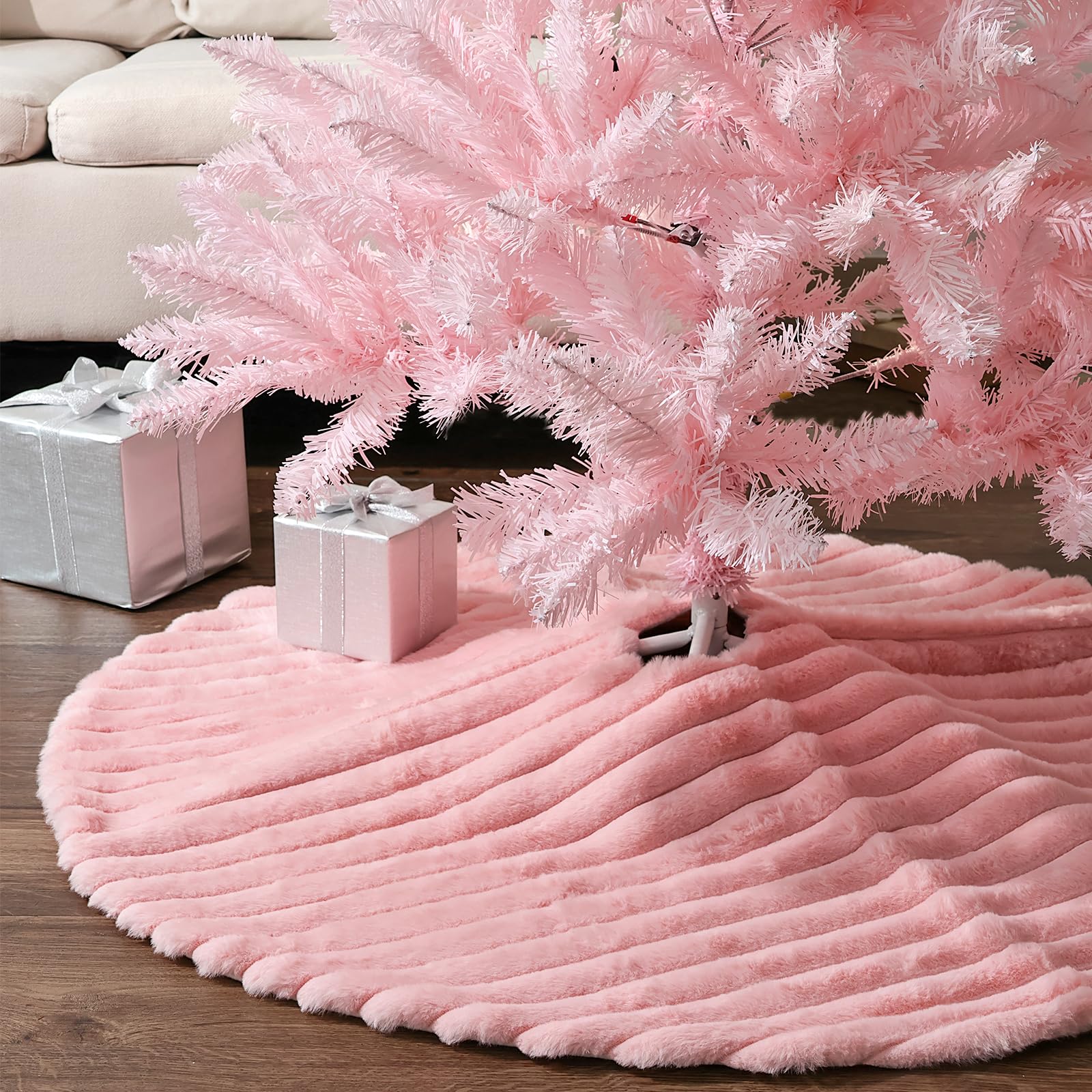 Amazon.com: Faux Fur Christmas Tree Skirt: 36 Inch Pink Plush Faux Fur ...