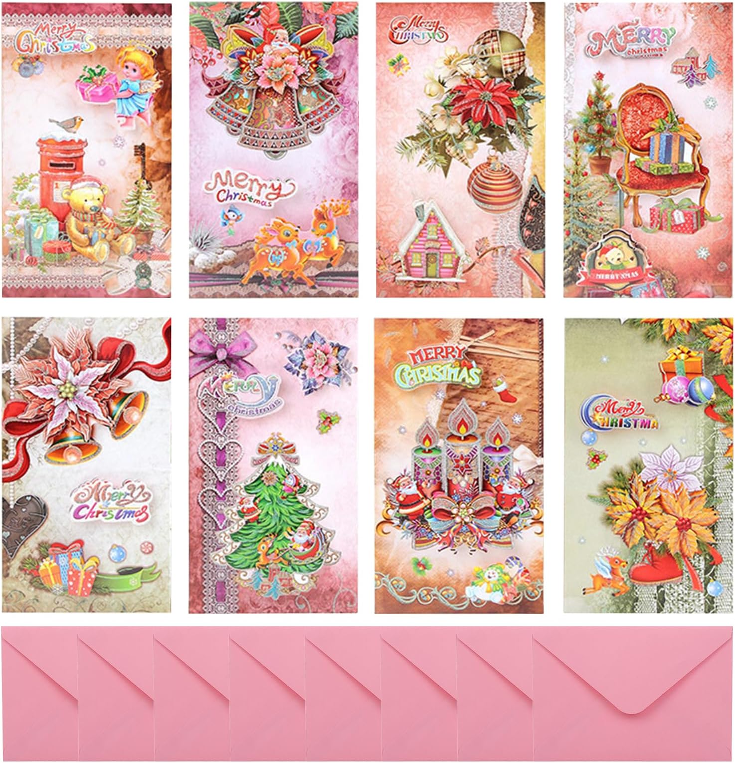 8 PCS Pop Up Christmas Cards 3D Christmas Card Handmade Holiday ...