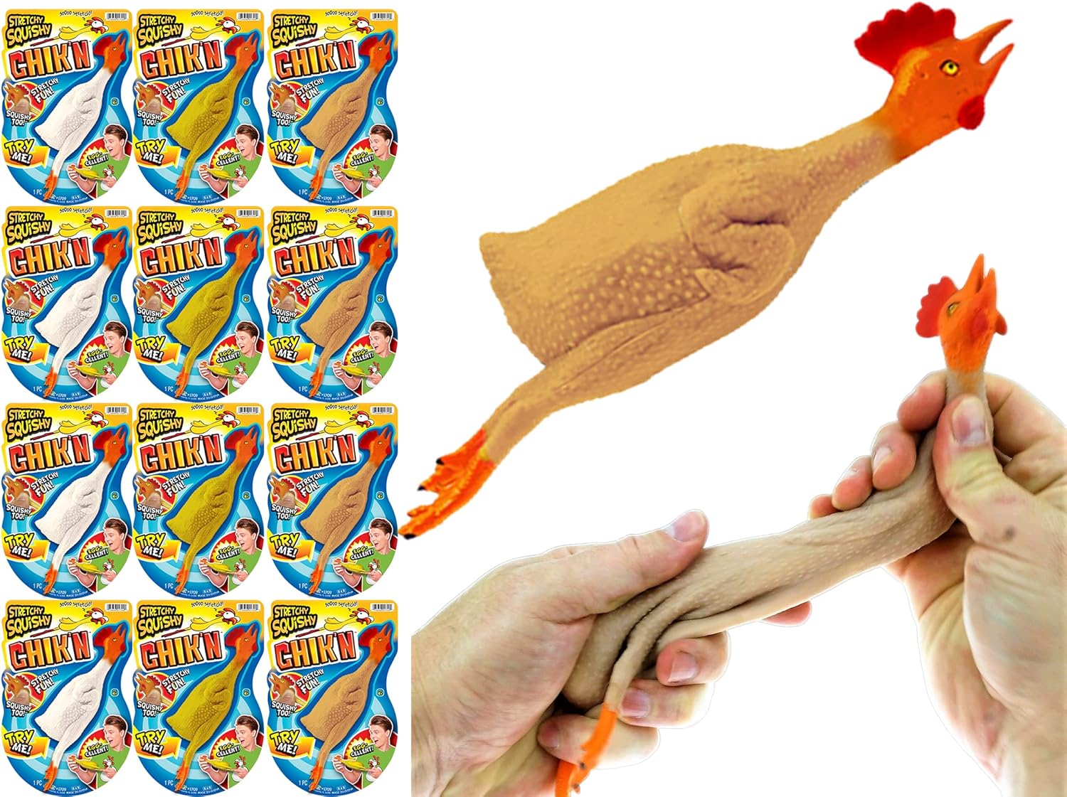 Amazon.com: JA-RU Rubber Chicken Stretchy Toy (12 Chickens) Squishy ...