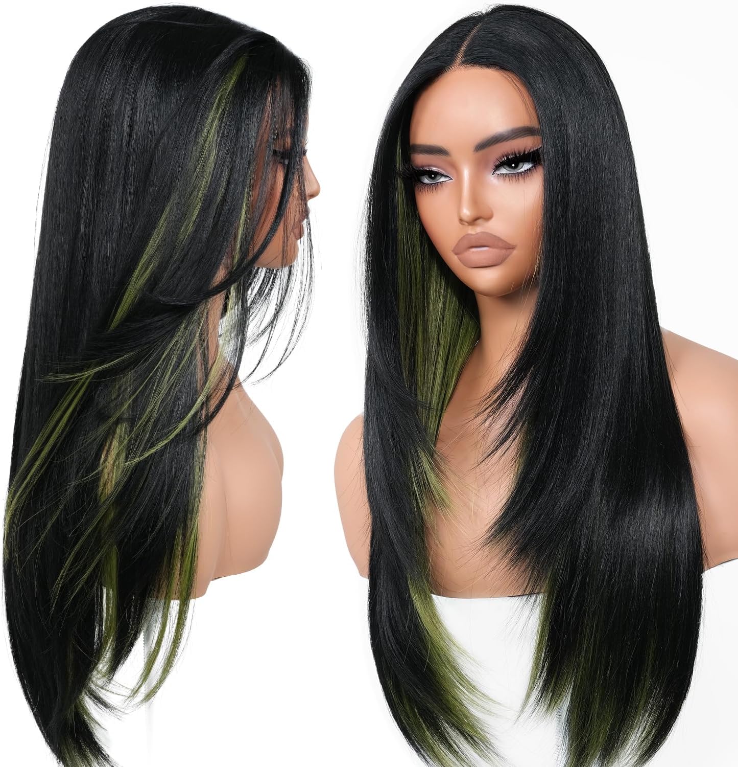 Amazon.com : BrownBomb Black Green Skunk Stripe Wear and Go Glueless ...