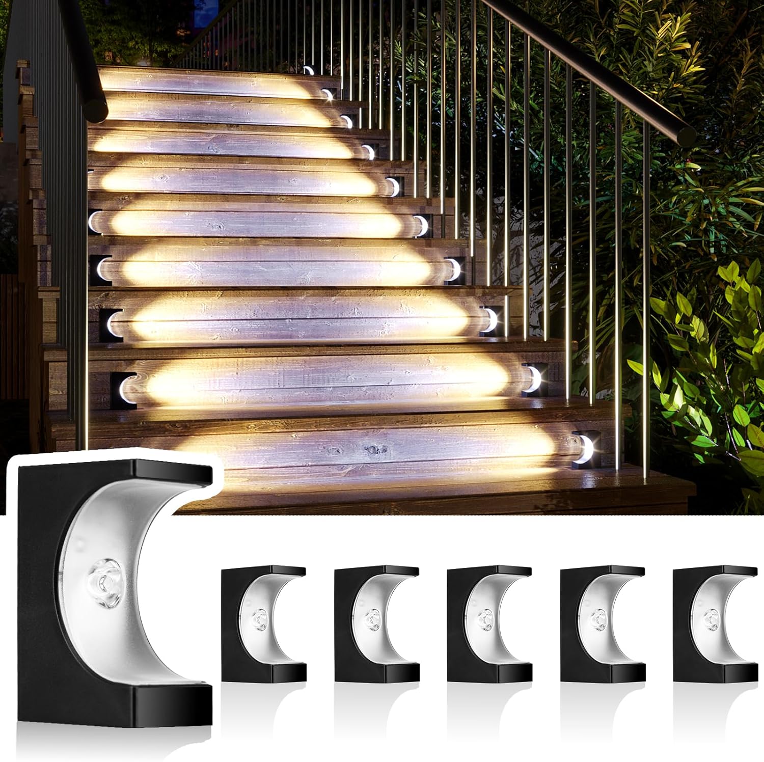JSOT Solar Step Lights 6 Pack - Outdoor Stair Lights Solar Light ...