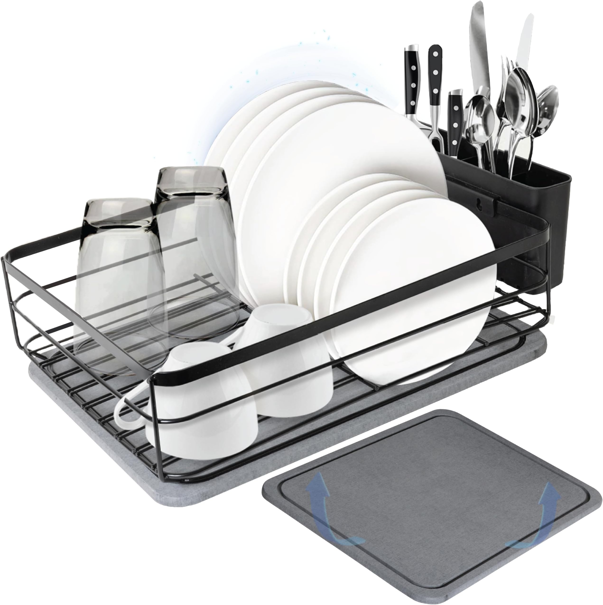 Amazon.com: Amazon Basics Large Dish Drying Rack With 2 Mats (18" x 24 ...
