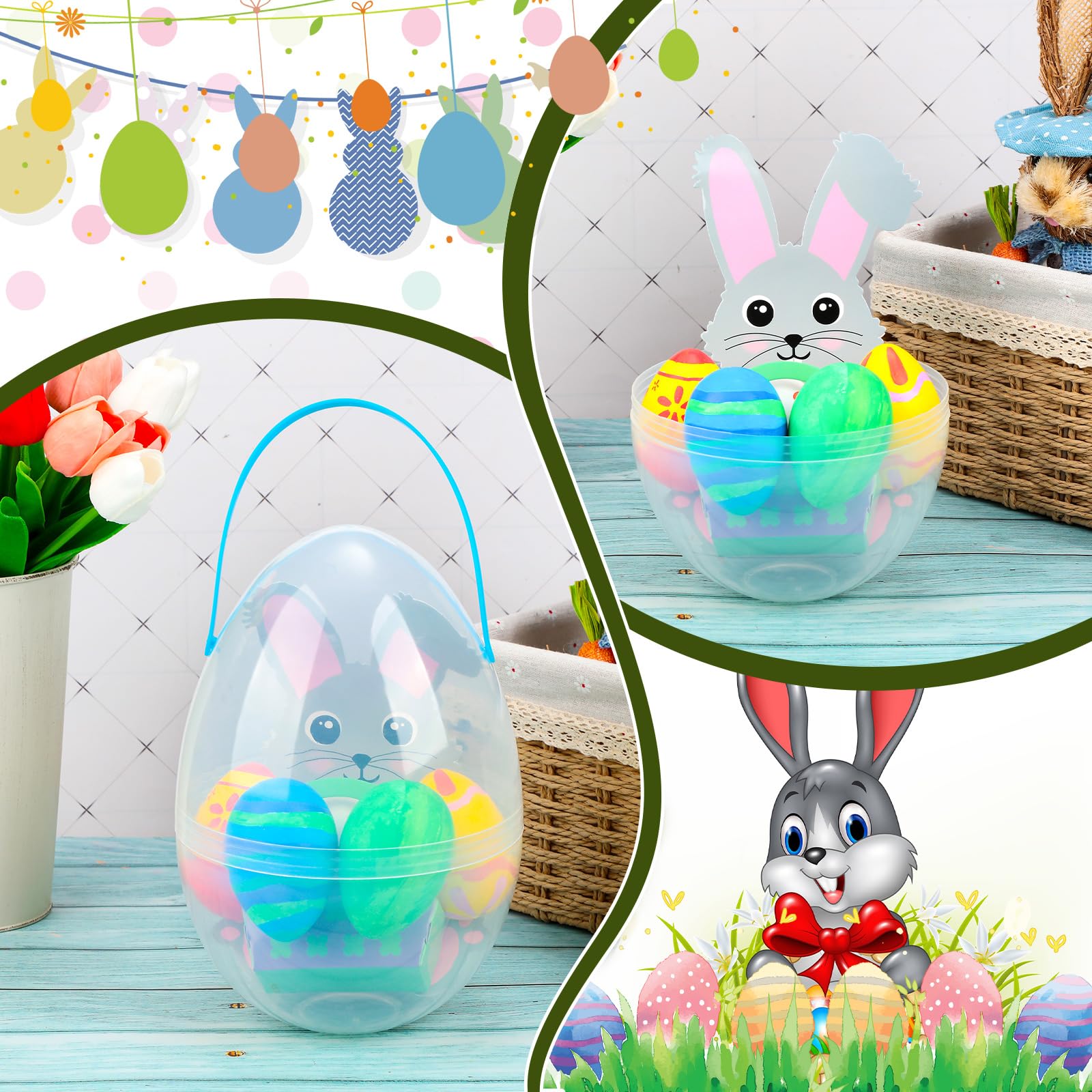 12 Pcs Giant Easter Eggs 10 Inch Fillable Eggs Jumbo Eggs with Handles ...