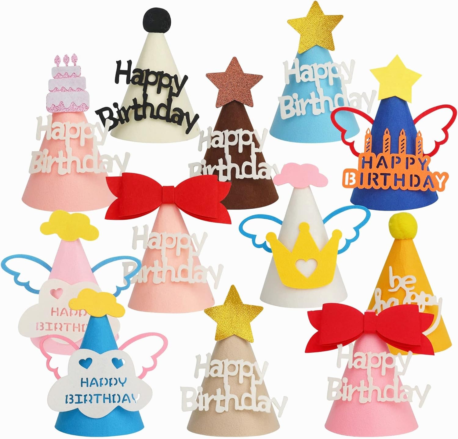 Amazon.com: 12Pcs Colorful Birthday Hats, Birthday Party Hats Set, Fun ...