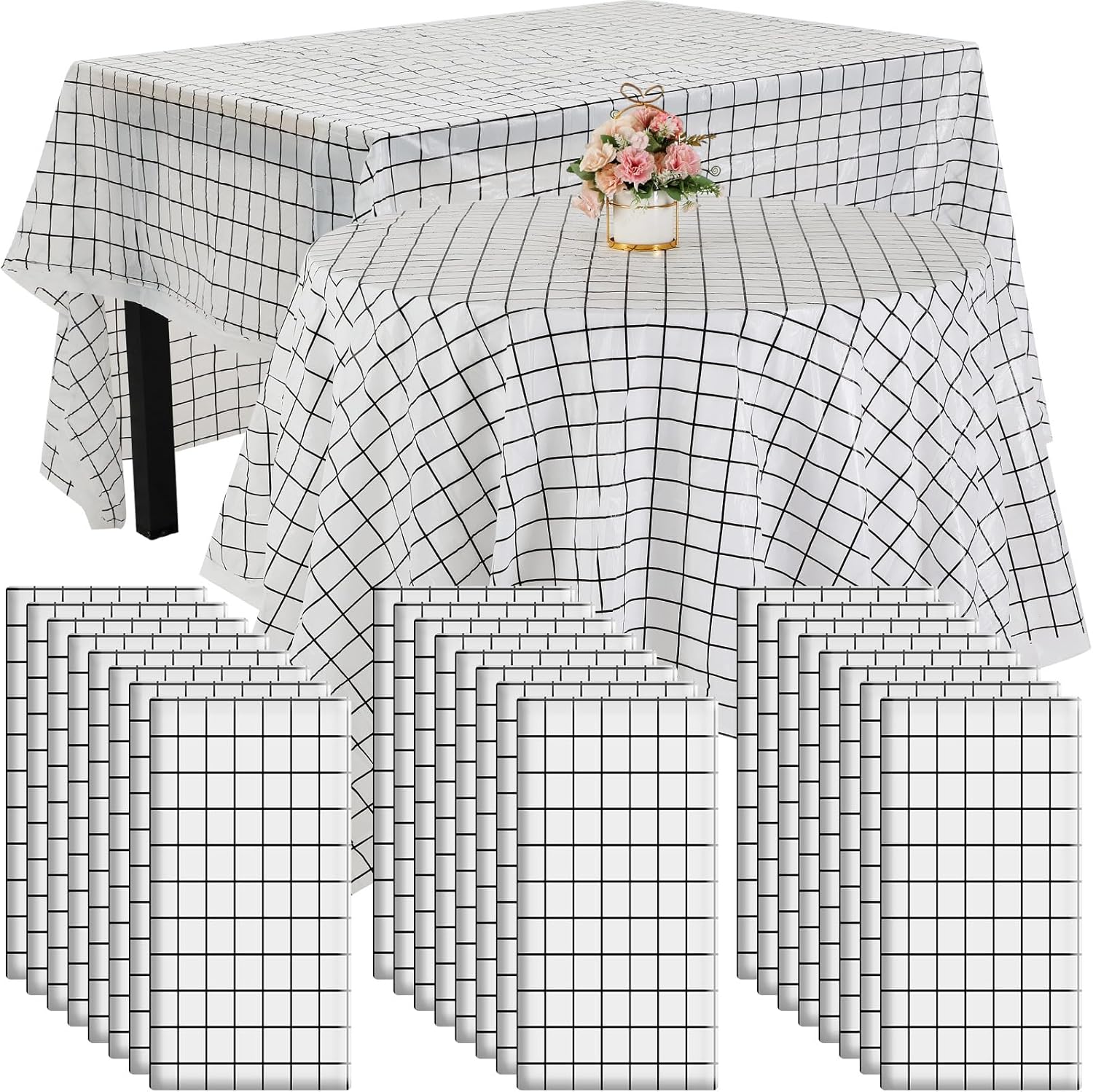 Amazon.com: Oudain Gingham Checkered Tablecloth Disposable Plastic ...