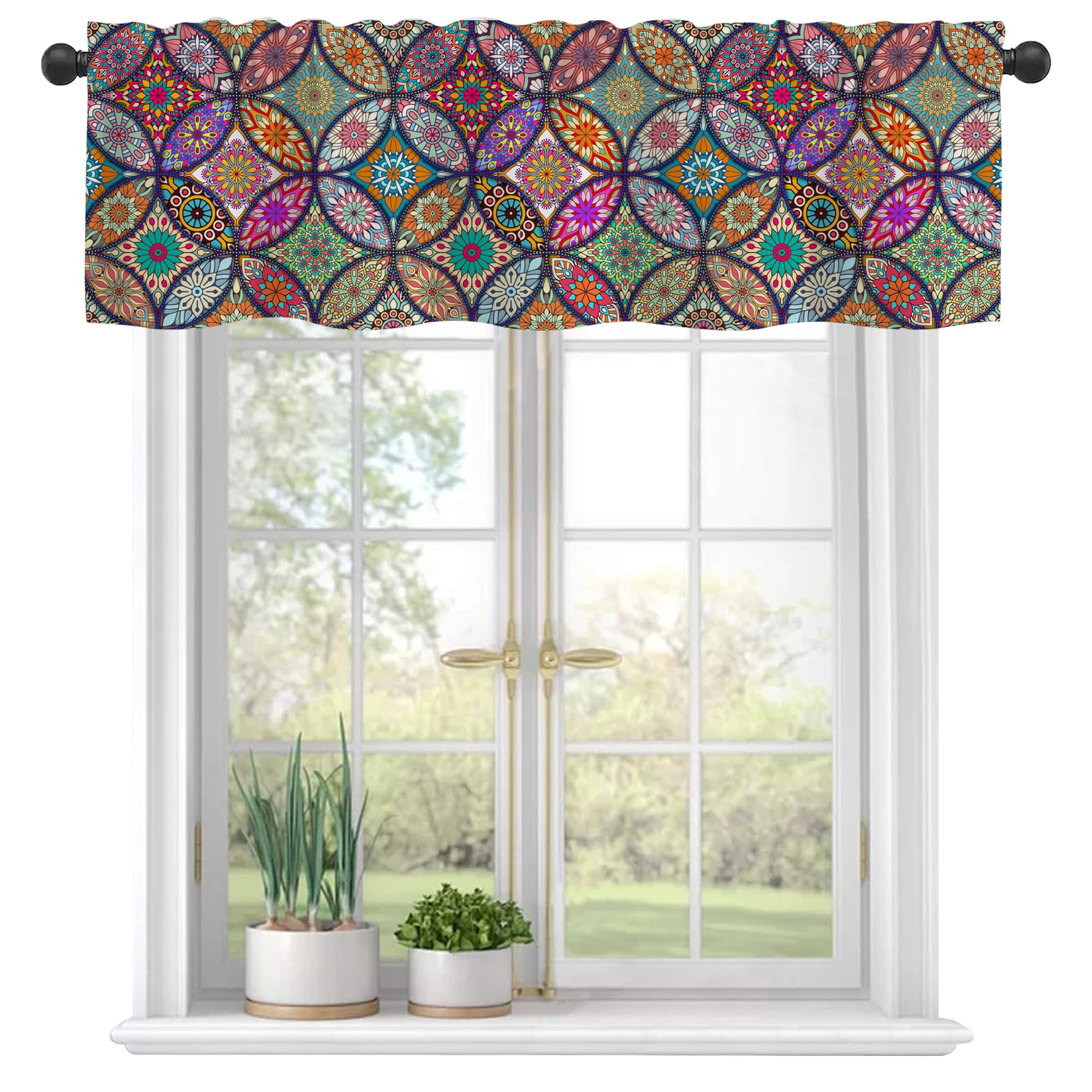 Amazon.com: Valances Curtains for Windows, Vintage Colorful Mandala ...