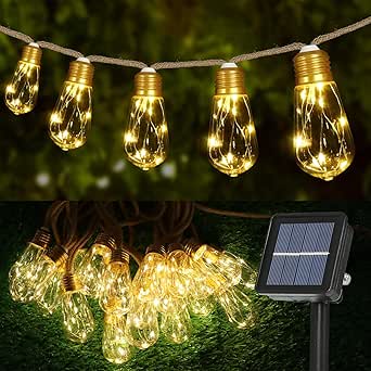 Solar Outdoor String Lights 24FT Vintage Rope Hemp Solar Lights with 20 ...