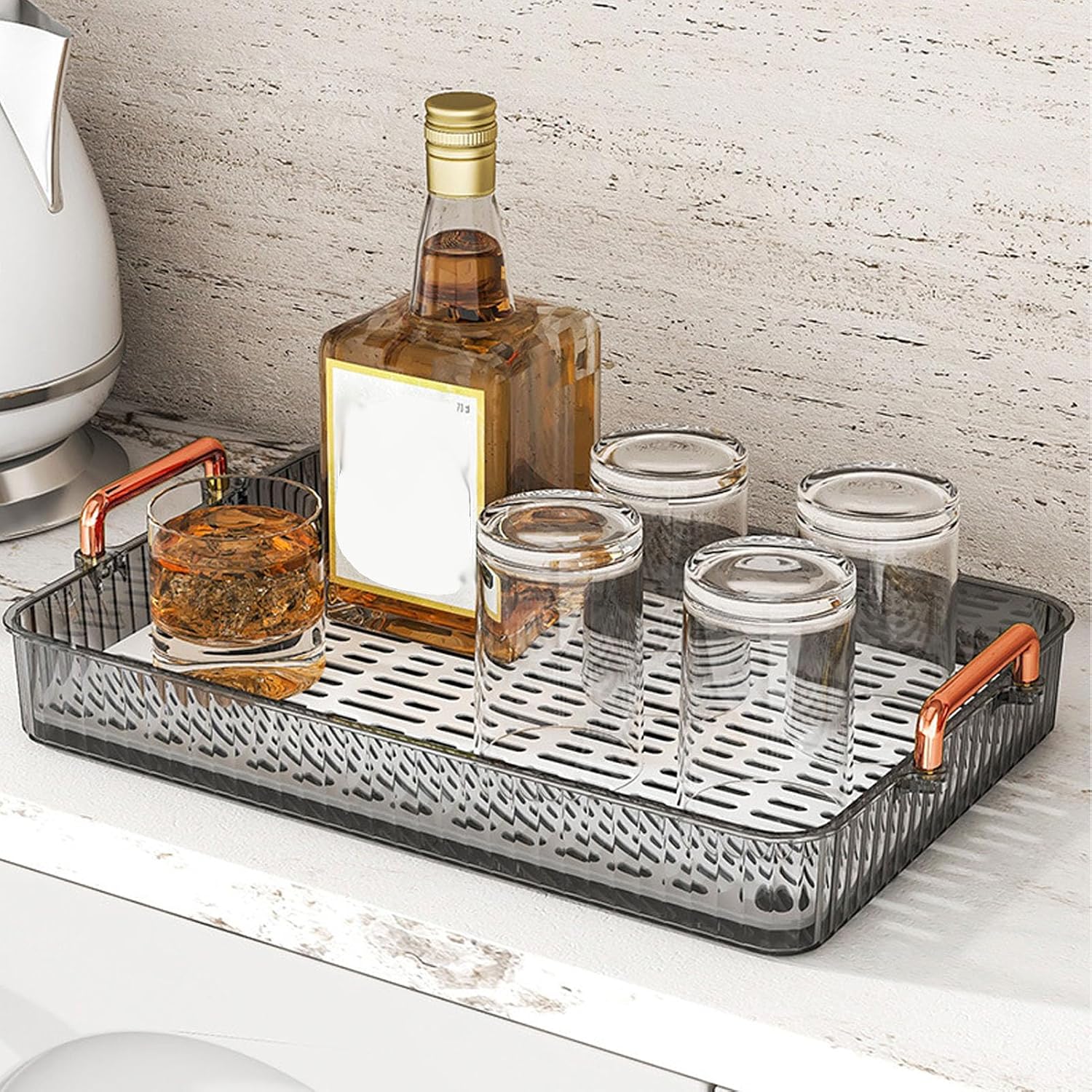 Amazon.com: Serving Tray,Tea Tray Build in Drainage Plastic Tray with ...