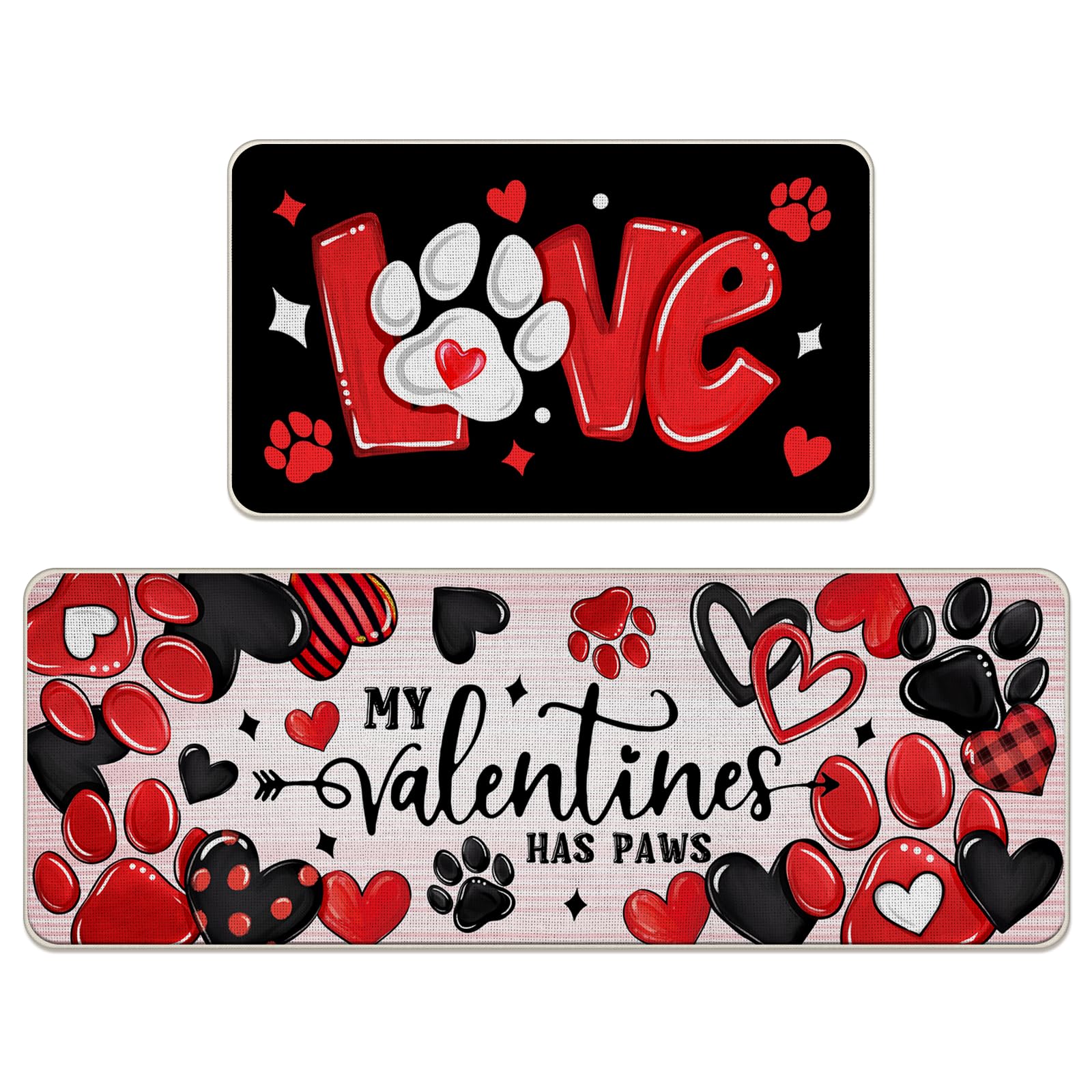 Amazon.com: Tailus Valentines Day Dog Cat Paw Print Kitchen Rugs Set of ...