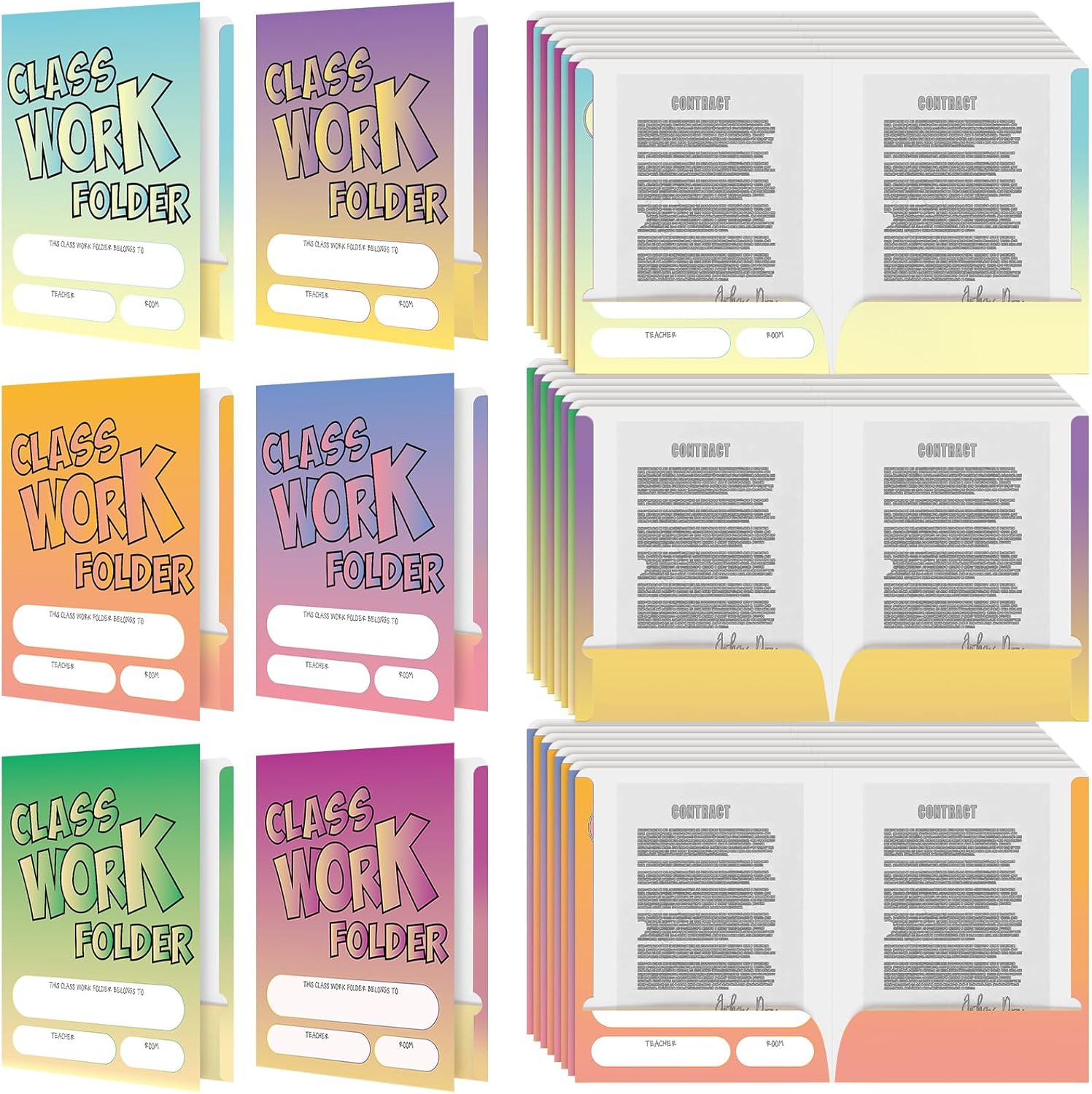 Amazon.com : Teling 48 Pcs Classwork Pocket Folders Classroom and ...