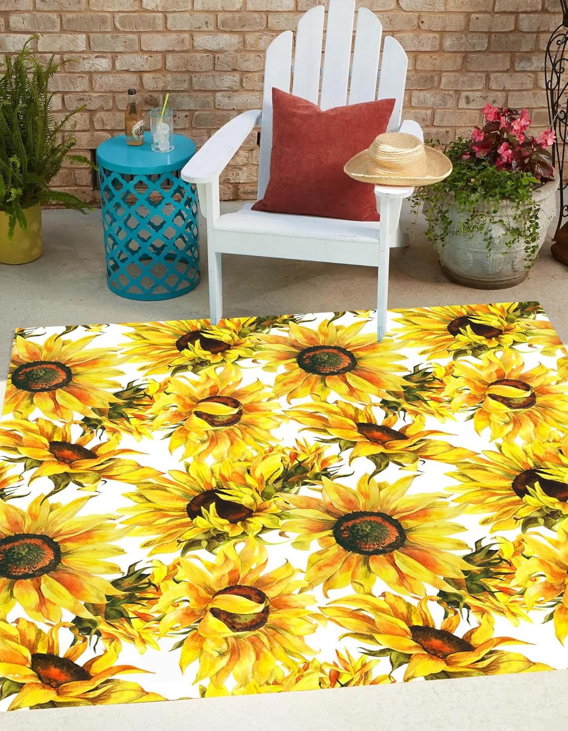 Amazon.com: Yellow White Sunflower Indoor Outdoor Modern Square Area ...