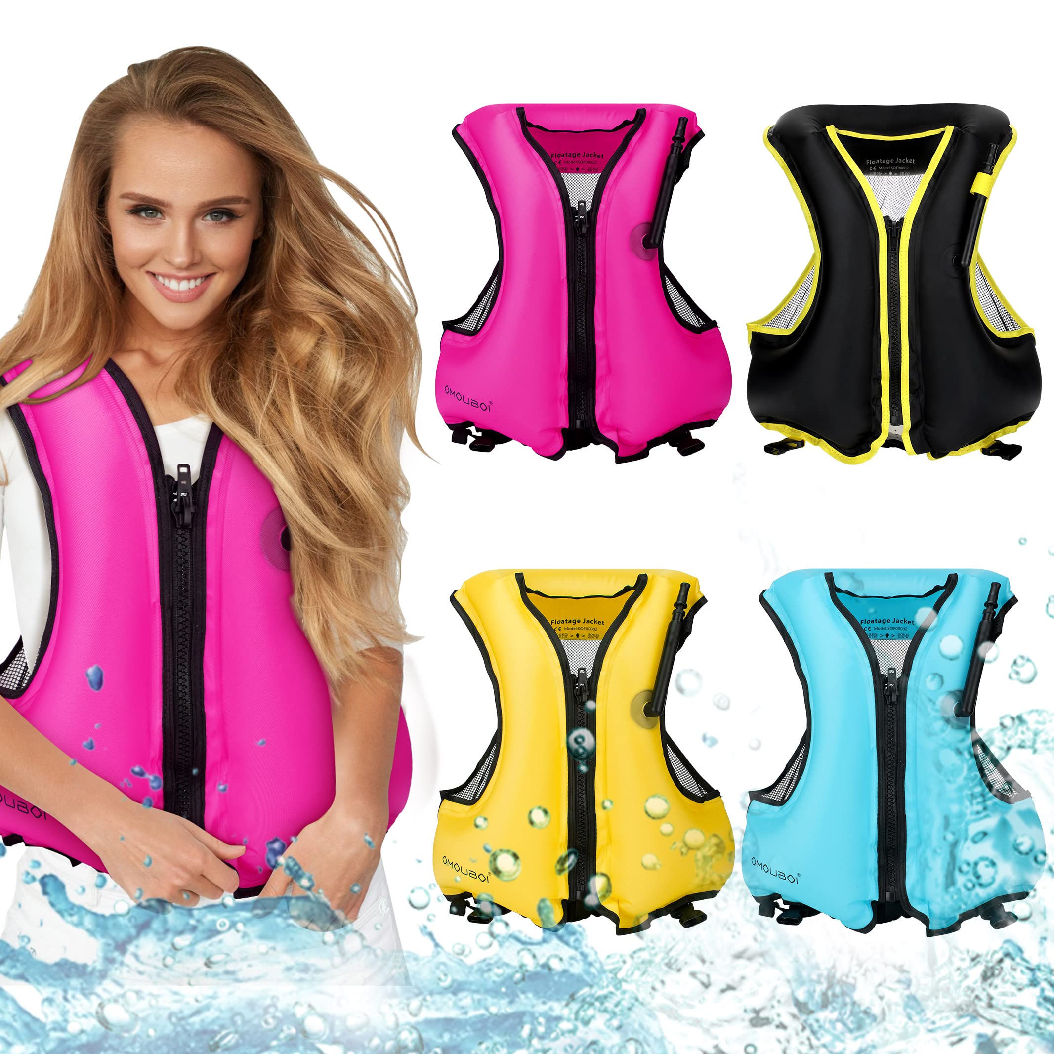 Lenwen 4 Pcs Adults Inflatable Snorkel Vest with Zipper Buoyancy Aid ...