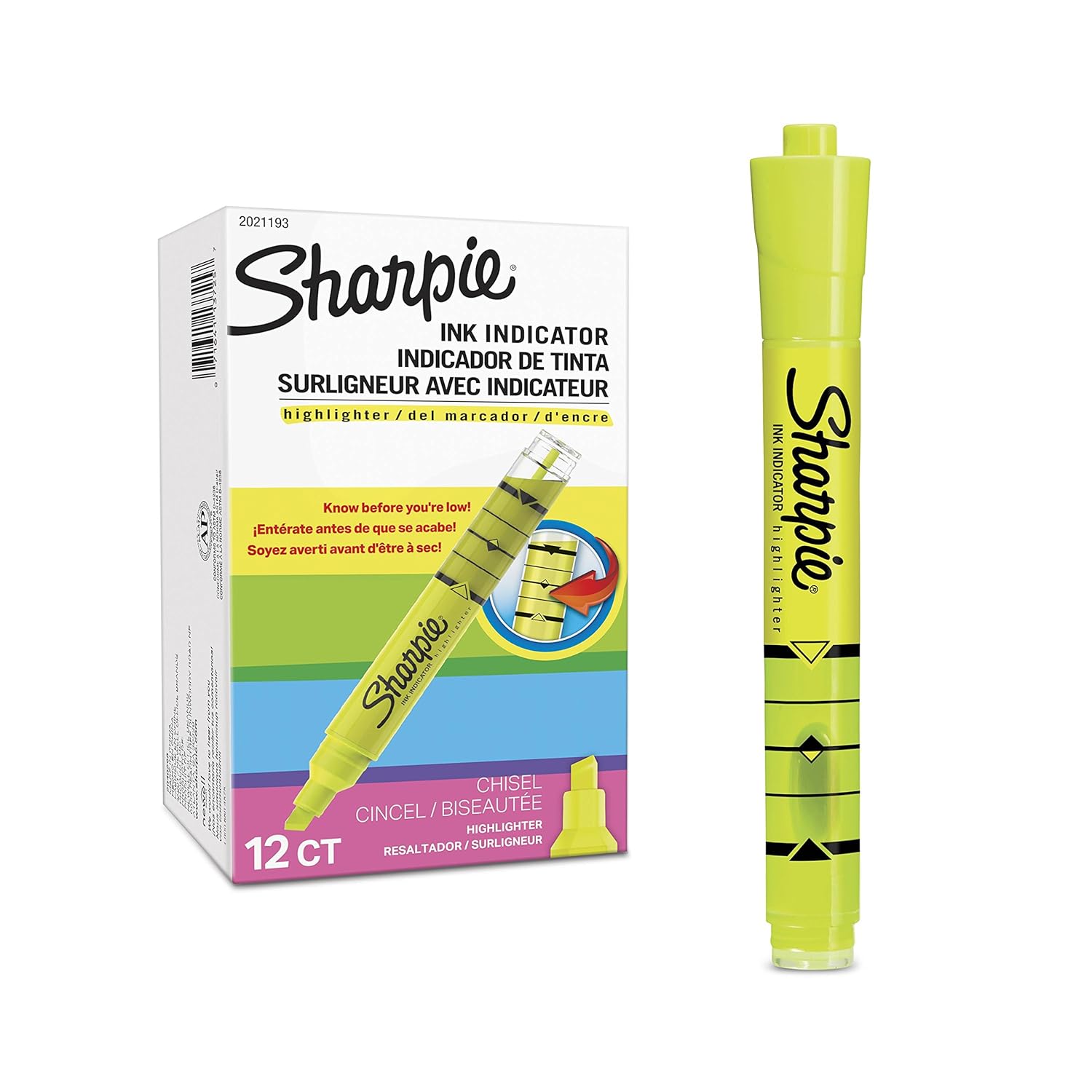 Sharpie Ink Indicator Tank Highlighters, Chisel Tip, Fluorescent Yellow ...