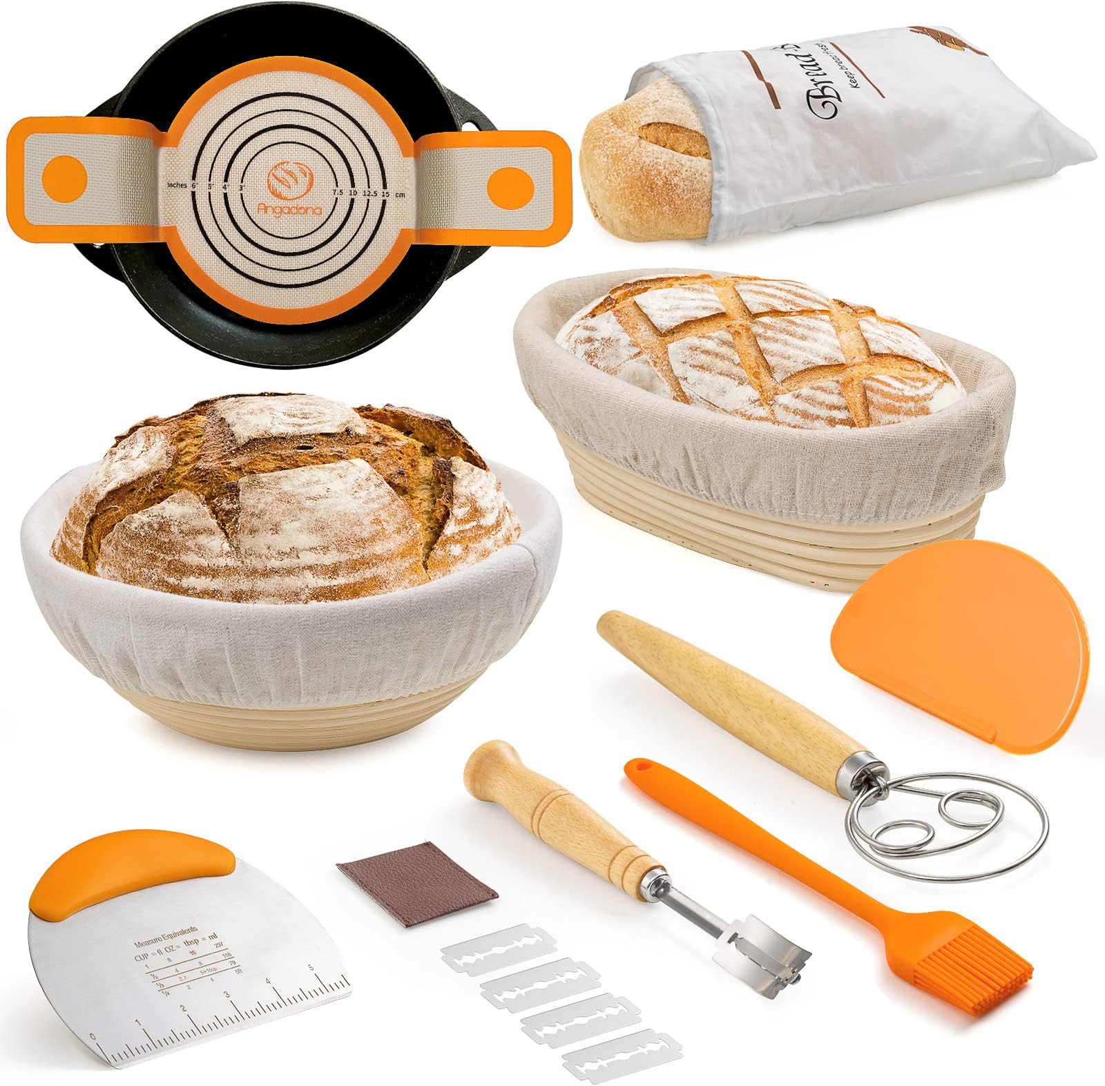 Amazon.com: Artisan Sourdough Bread Baking Kit Gift Set | 9" Banneton ...
