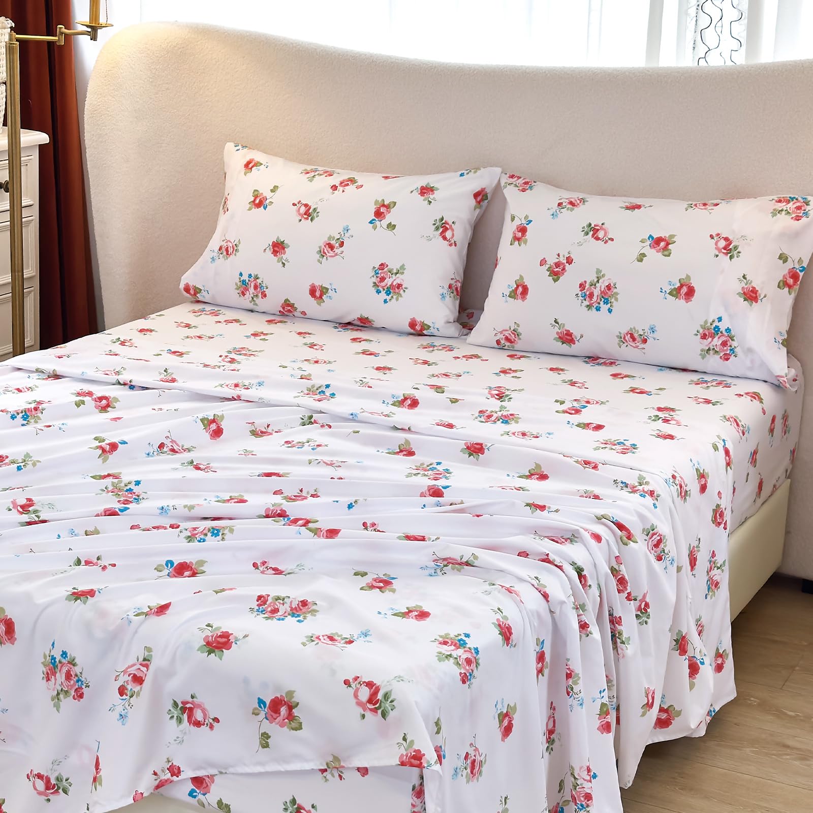 Amazon.com: MICORAL Floral Queen Sheet Set, 4-Piece Printed Bed Sheets ...