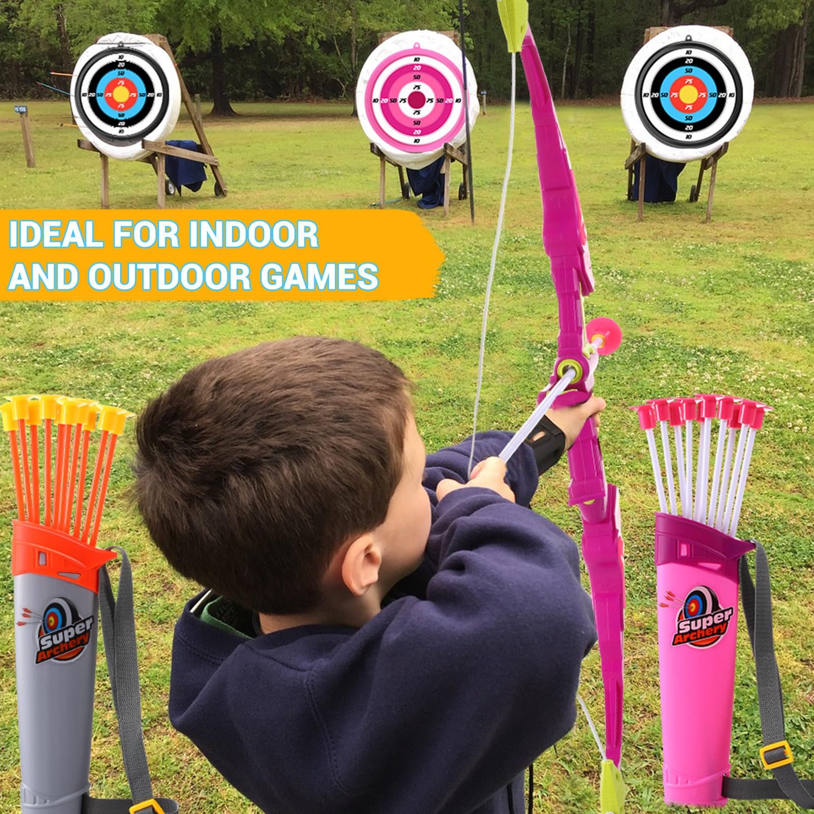 Wettarn 2 Pack Kids Bow and Arrow Set for Kids LED Light up Archery Toy ...