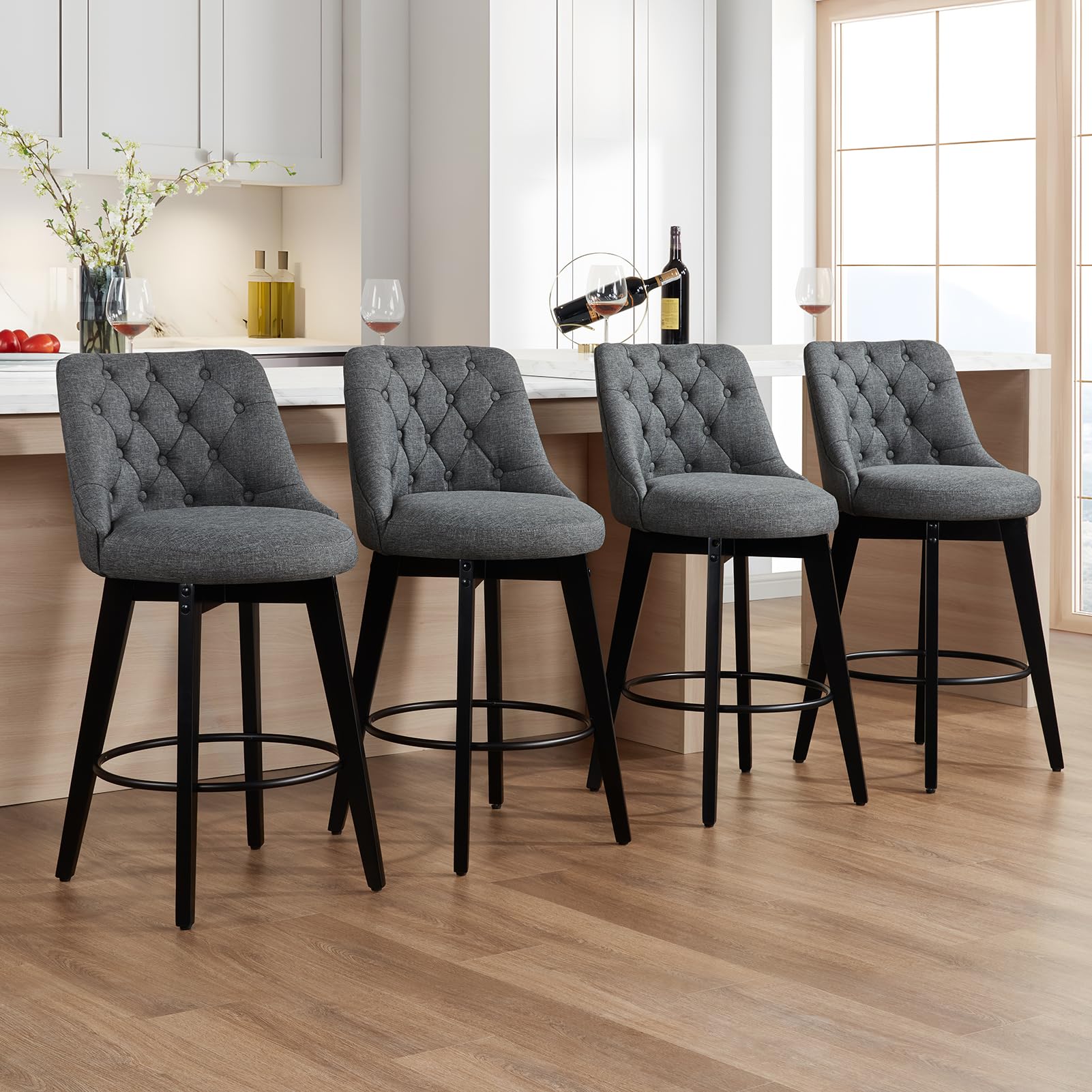 Amazon.com: Virabit Swivel Bar Stools Set of 4, Linen Counter Height ...