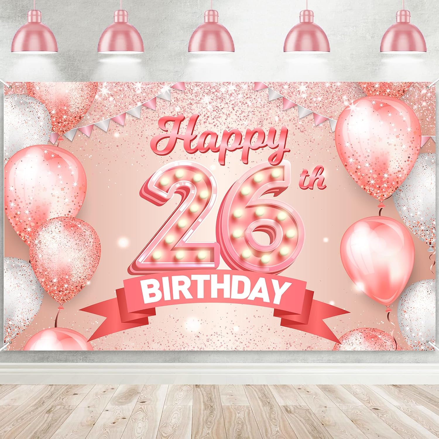 Amazon.com: Happy 26th Birthday Rose Gold Banner Cheers to 26 Years Old ...