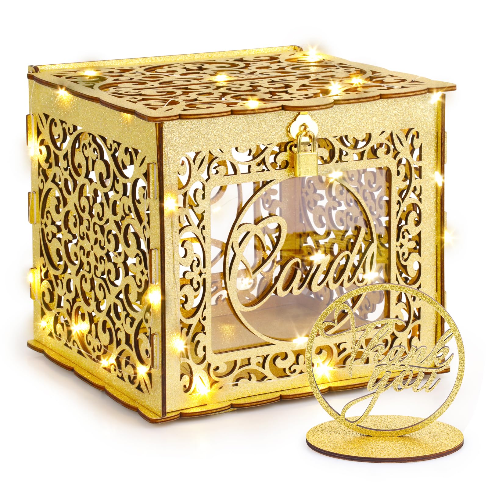 Amazon.com: Gold Wedding Card Box with Lock and LED Fairy Lights ...