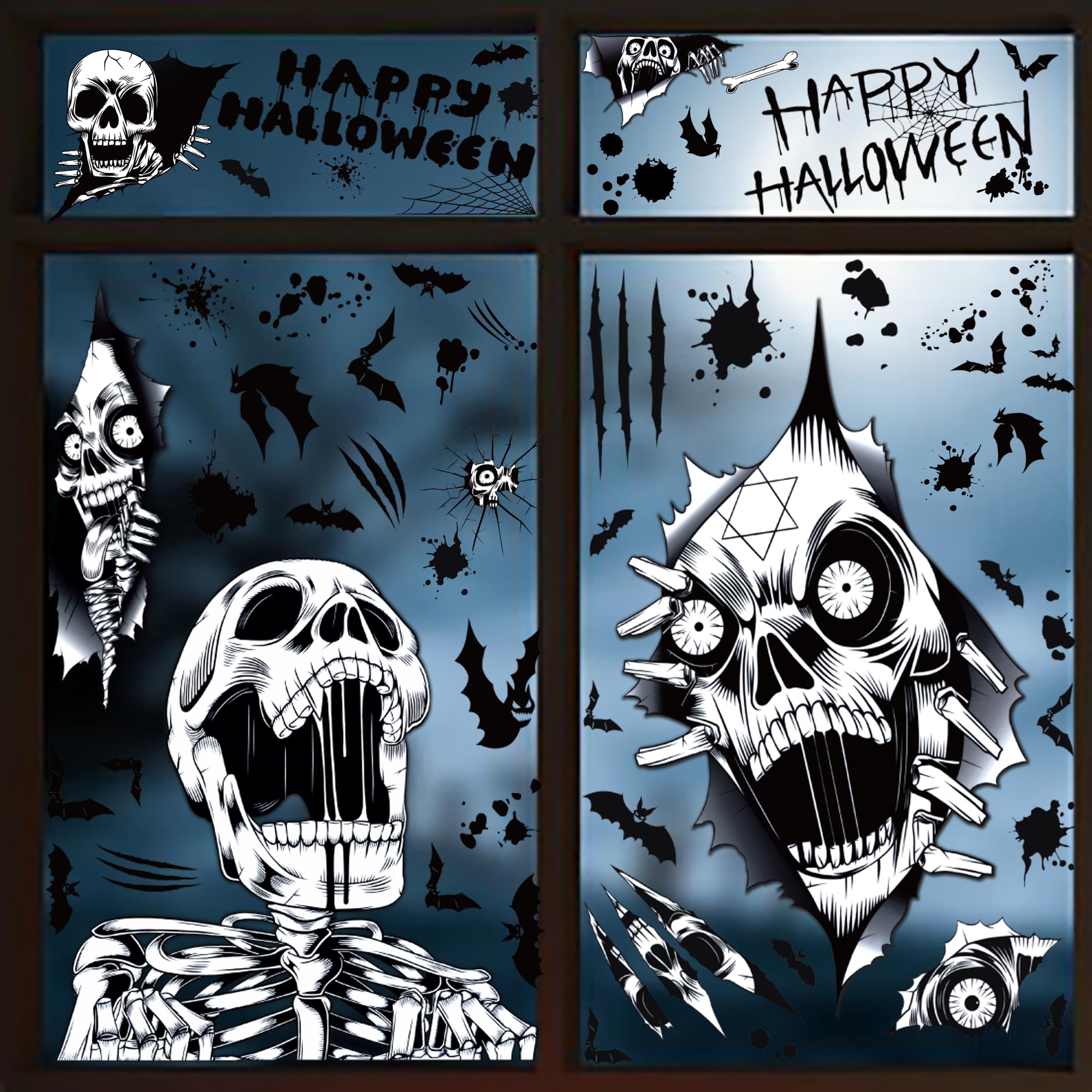 Halloween Window Stickers, 98pcs Skeleton Stickers, Double Sided ...
