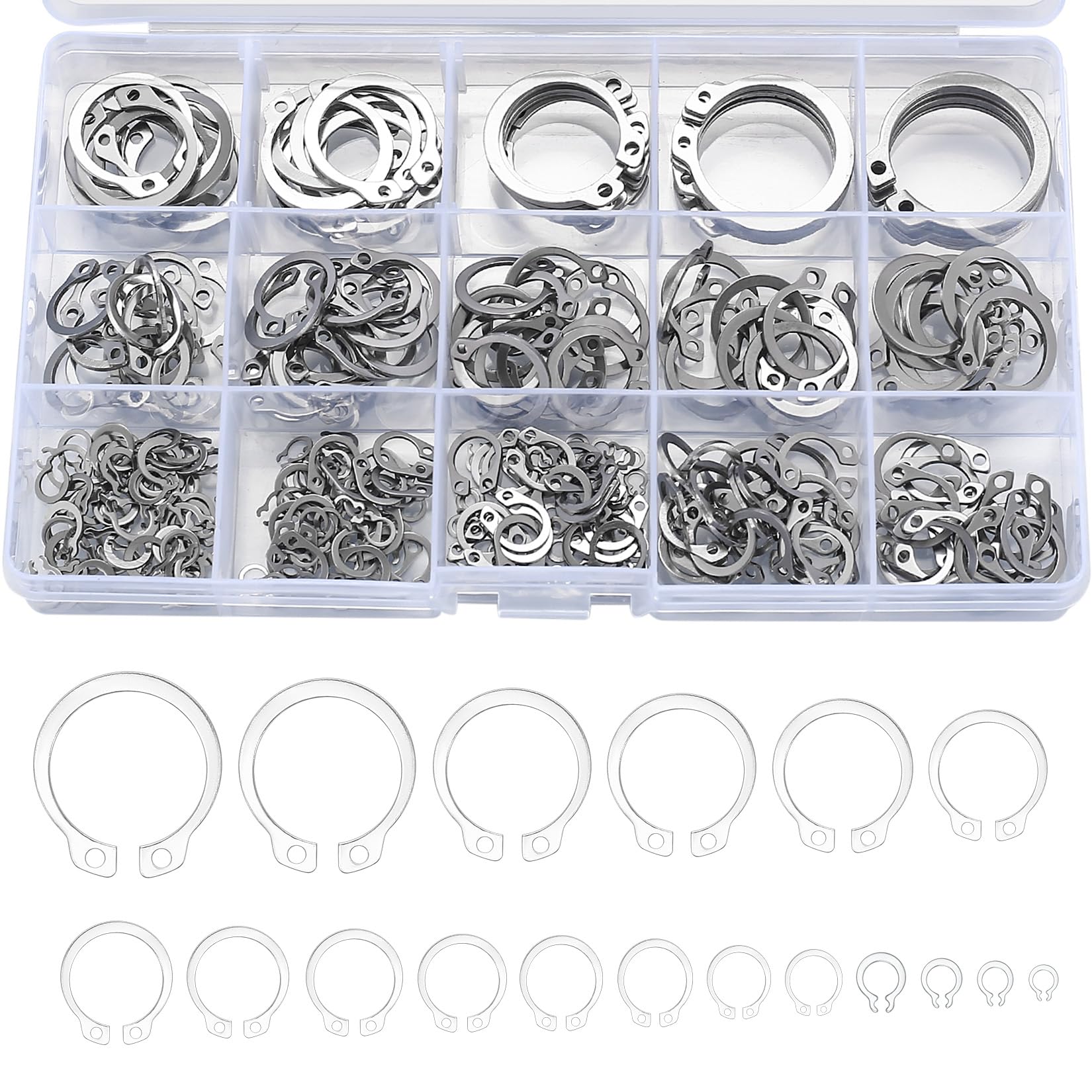 408 Pcs External Retaining Rings, Circlips C-Clips Snap Rings, E-Clips ...