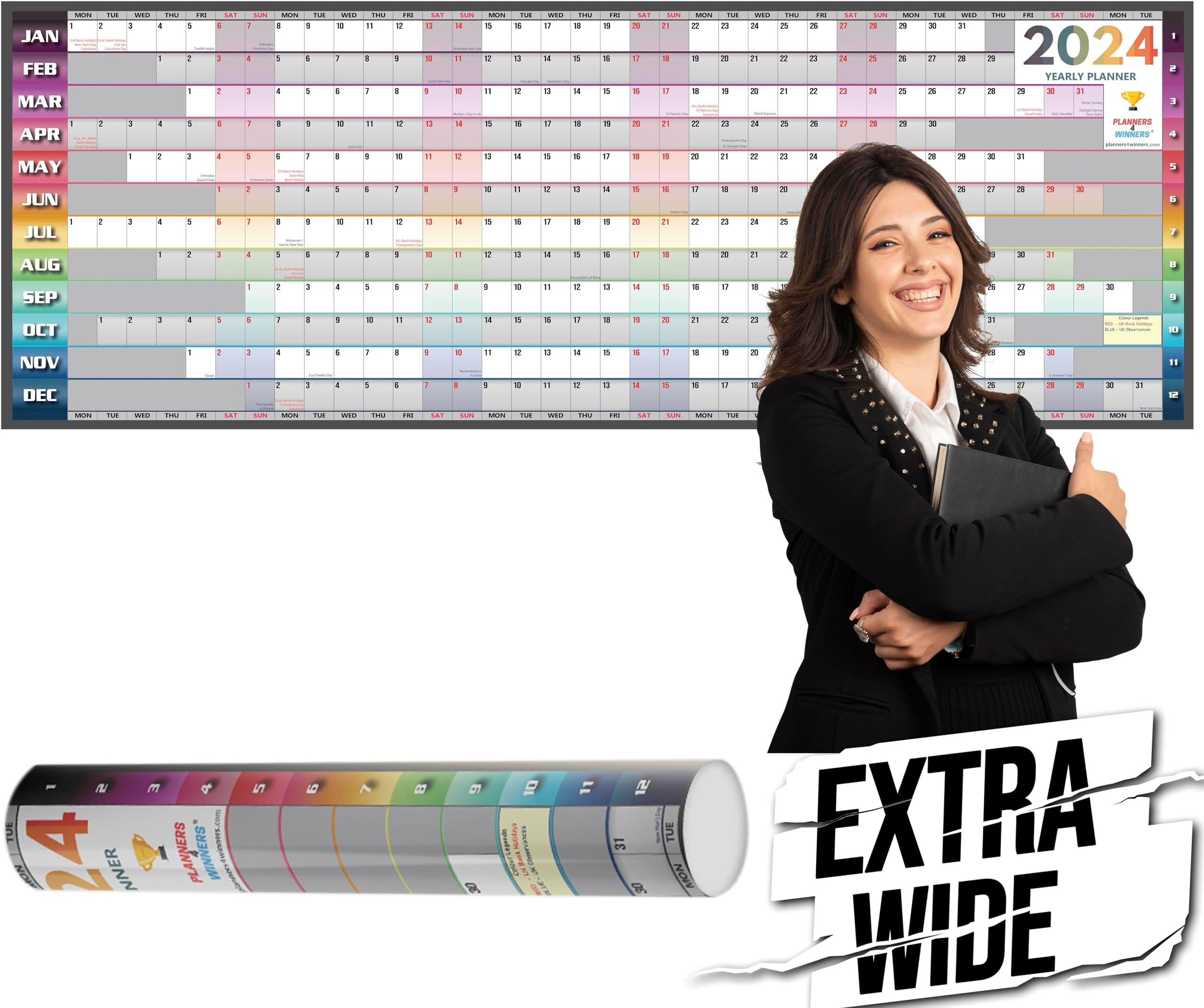 2024 Giant Year Wall Chart And Holiday Planner Laminated Size: 85 x ...