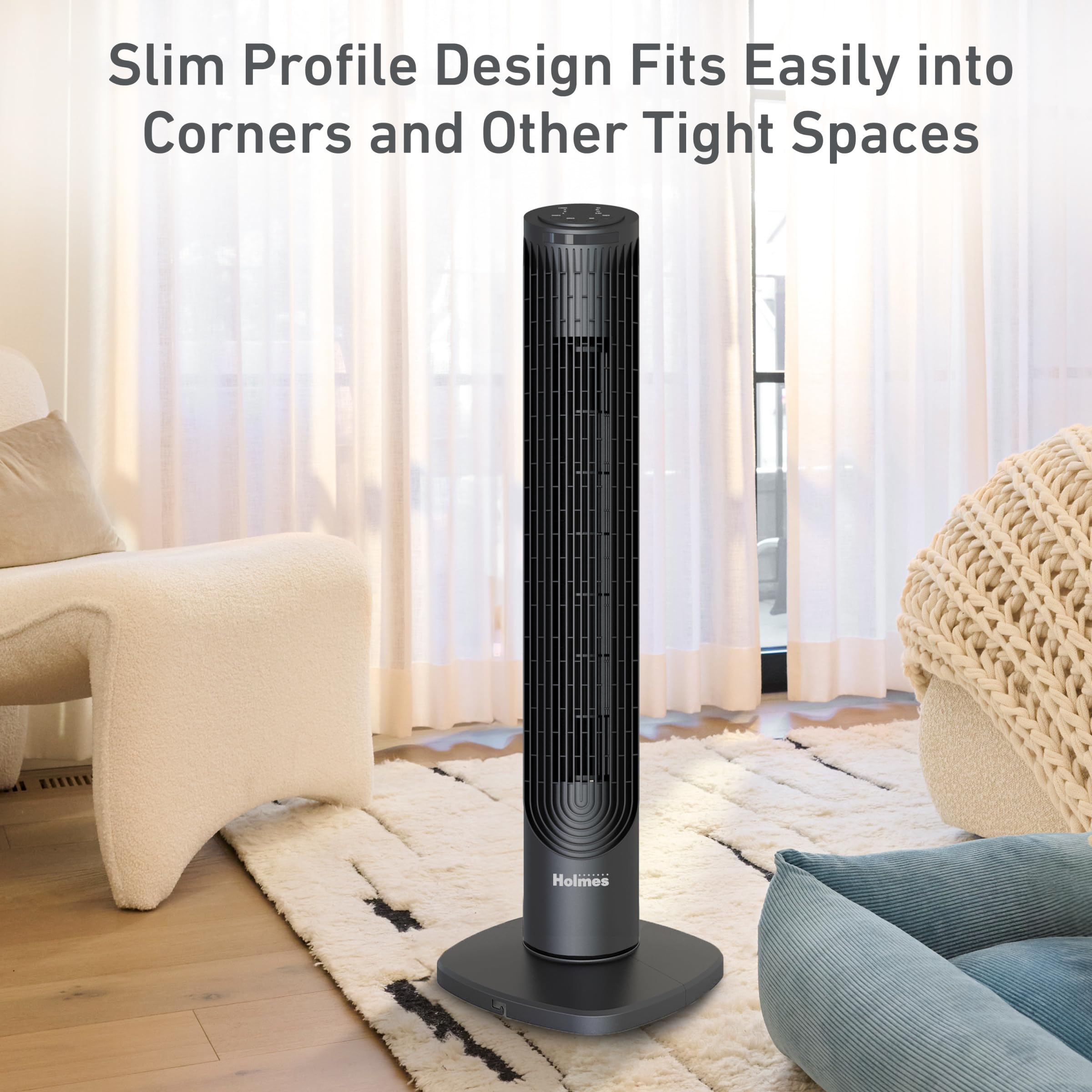 Snapklik.com : Holmes 36" Slim Tower Fan 6 Speeds, 4 Modes, Power ...