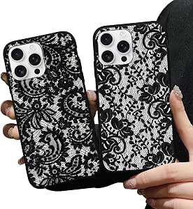 Amazon.com: Aesthetics Black Lace Flower Phone Cases for iPhone 12/12 ...