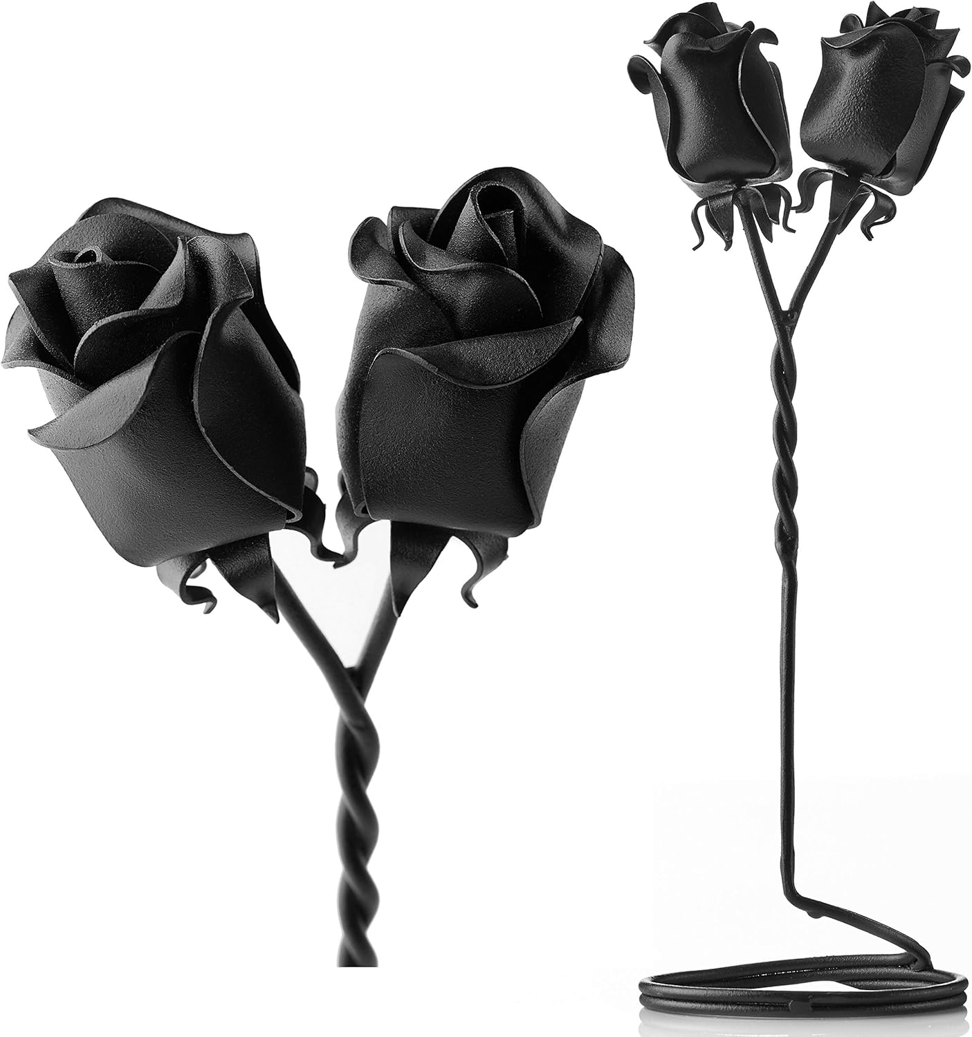IK Style Set Of 2 Forged Iron Roses Free Double With Standing Black IK Style Set Of 2 Forged Iron Roses Free Double With Standing Black