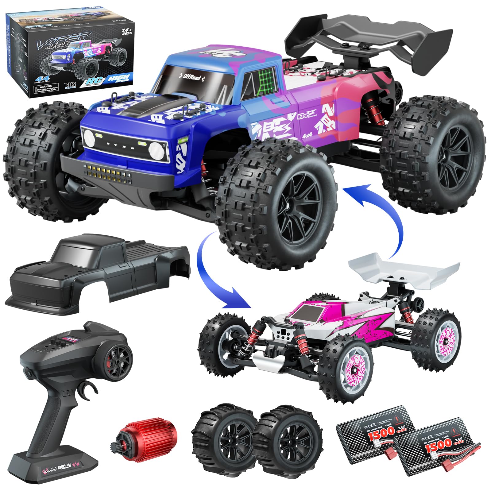 Amazon.com: 1:16 Brushless RC Car for Adults, Max Speed 45-68Km/h, All ...