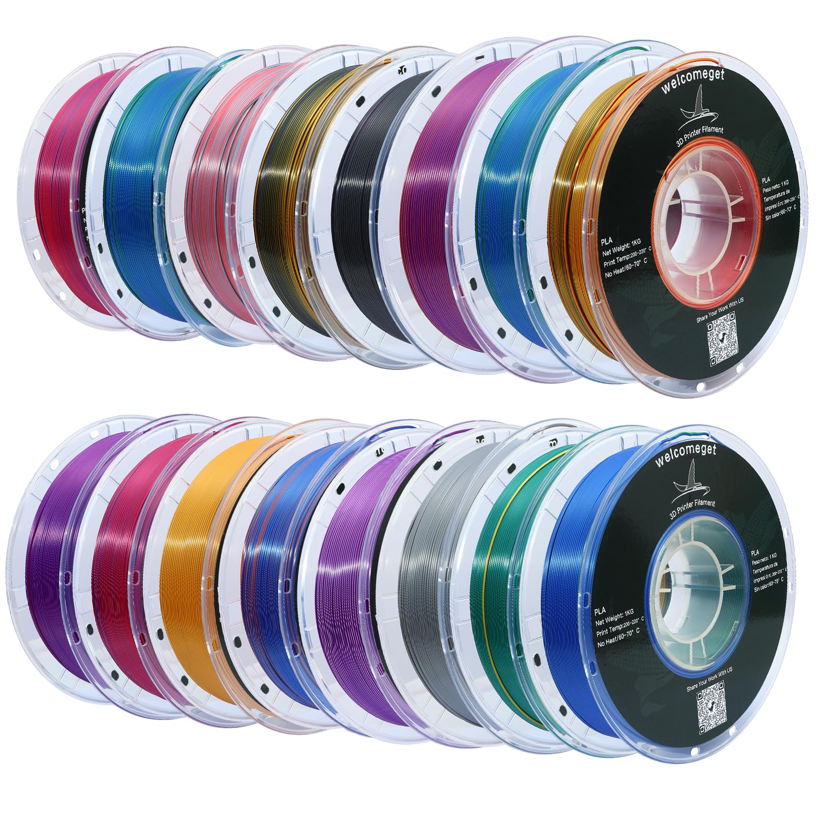 Amazon.com: Welcomeget 4032D PLA 3D Printer Filament,16 Rolls,Triple ...