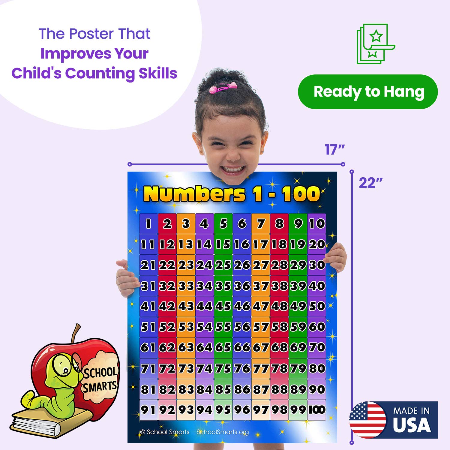 Buy Numbers 1-100 Chart for Preschool Kids - 17" x 22" Learn to Count ...