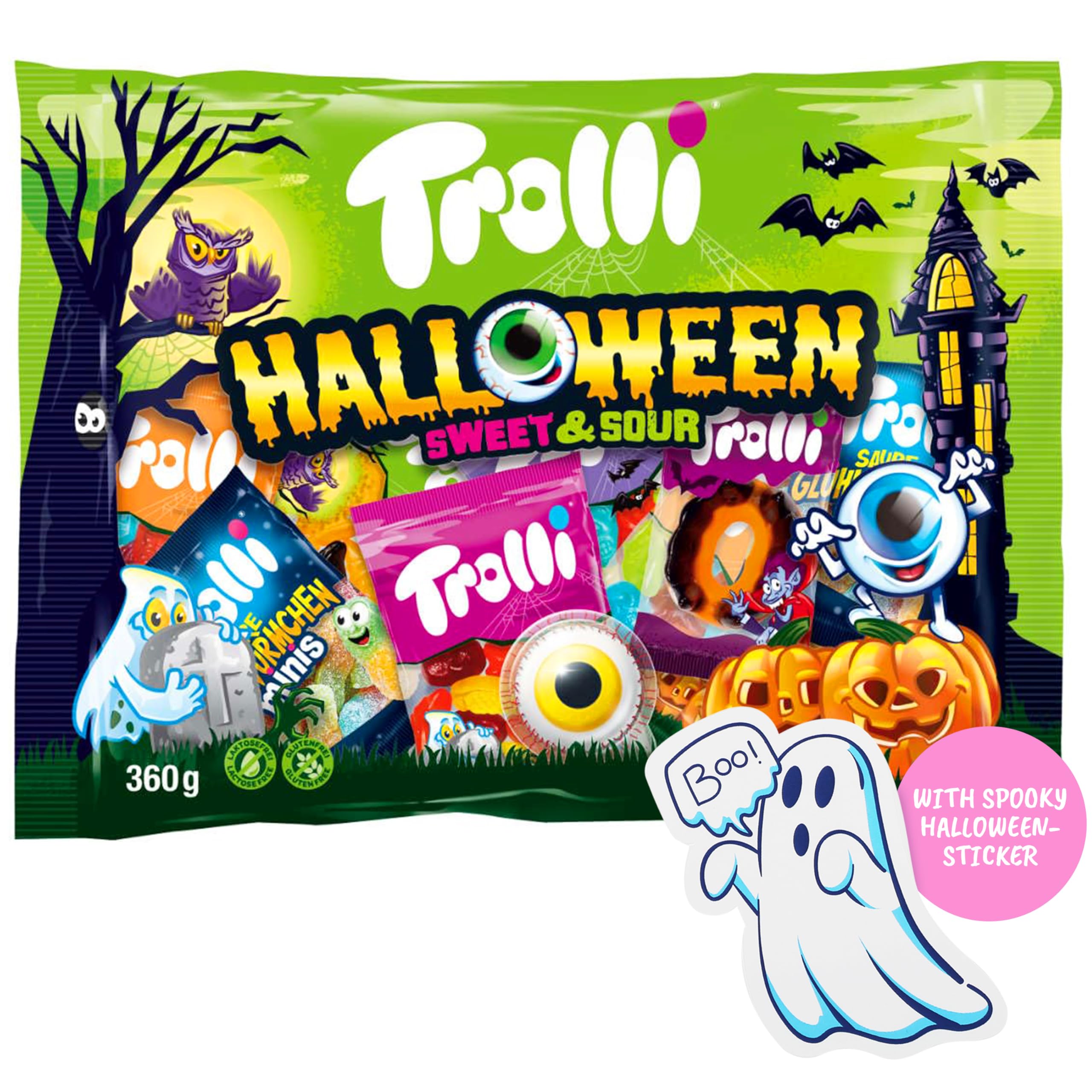 Trolli Halloween Sweet & Sour 360g bulk pack sweets mix with Glotzer ...